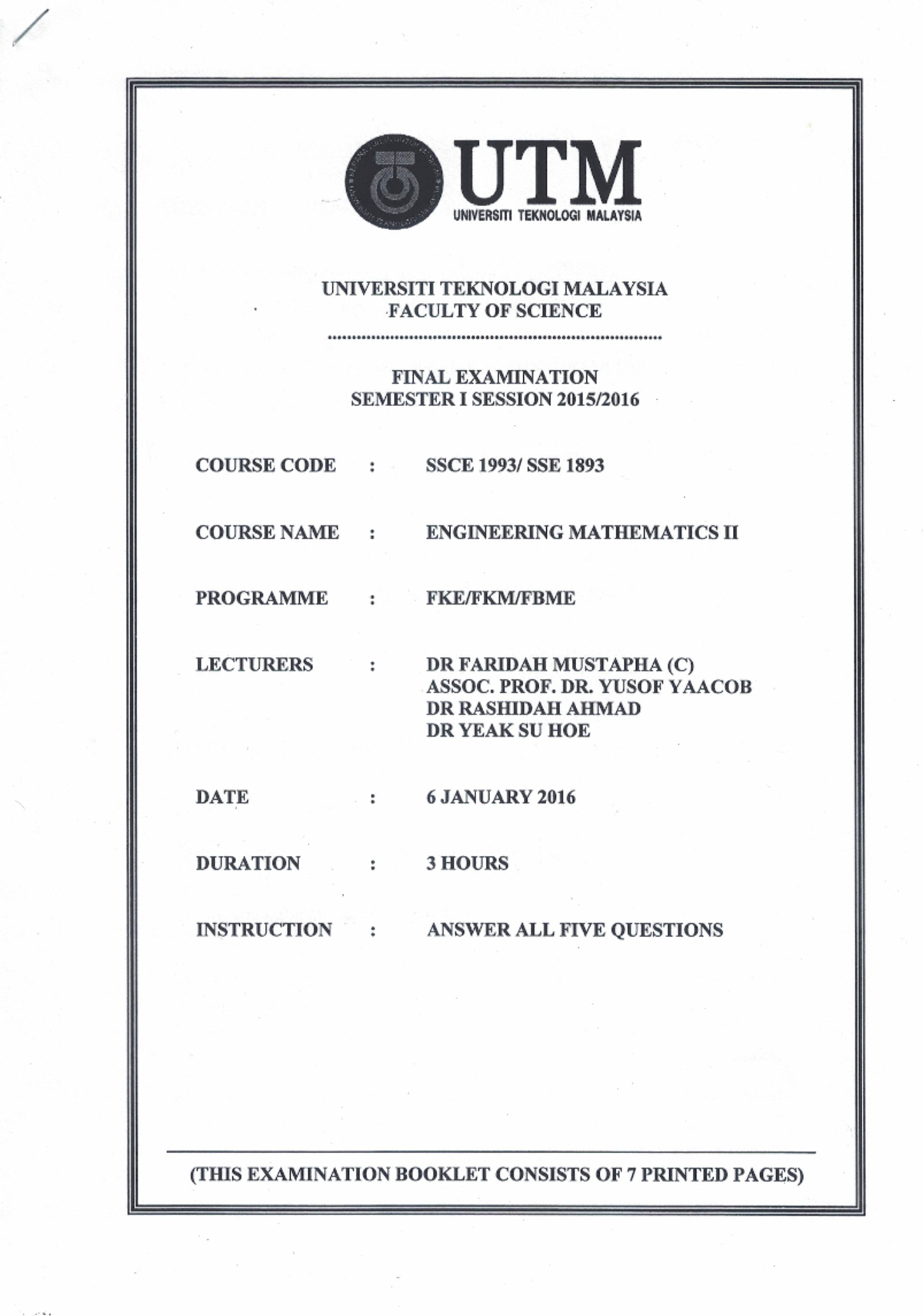 ENGINEERING MATHEMATICS II SESSION 2015/2016 SEMESTER 1 - UNIVERSITI ...