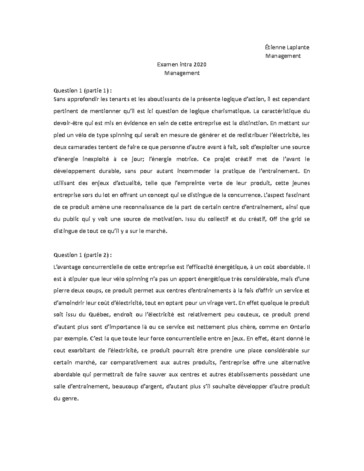 Intra Management 2021 - Étienne Laplante Management Examen intra 2020 ...