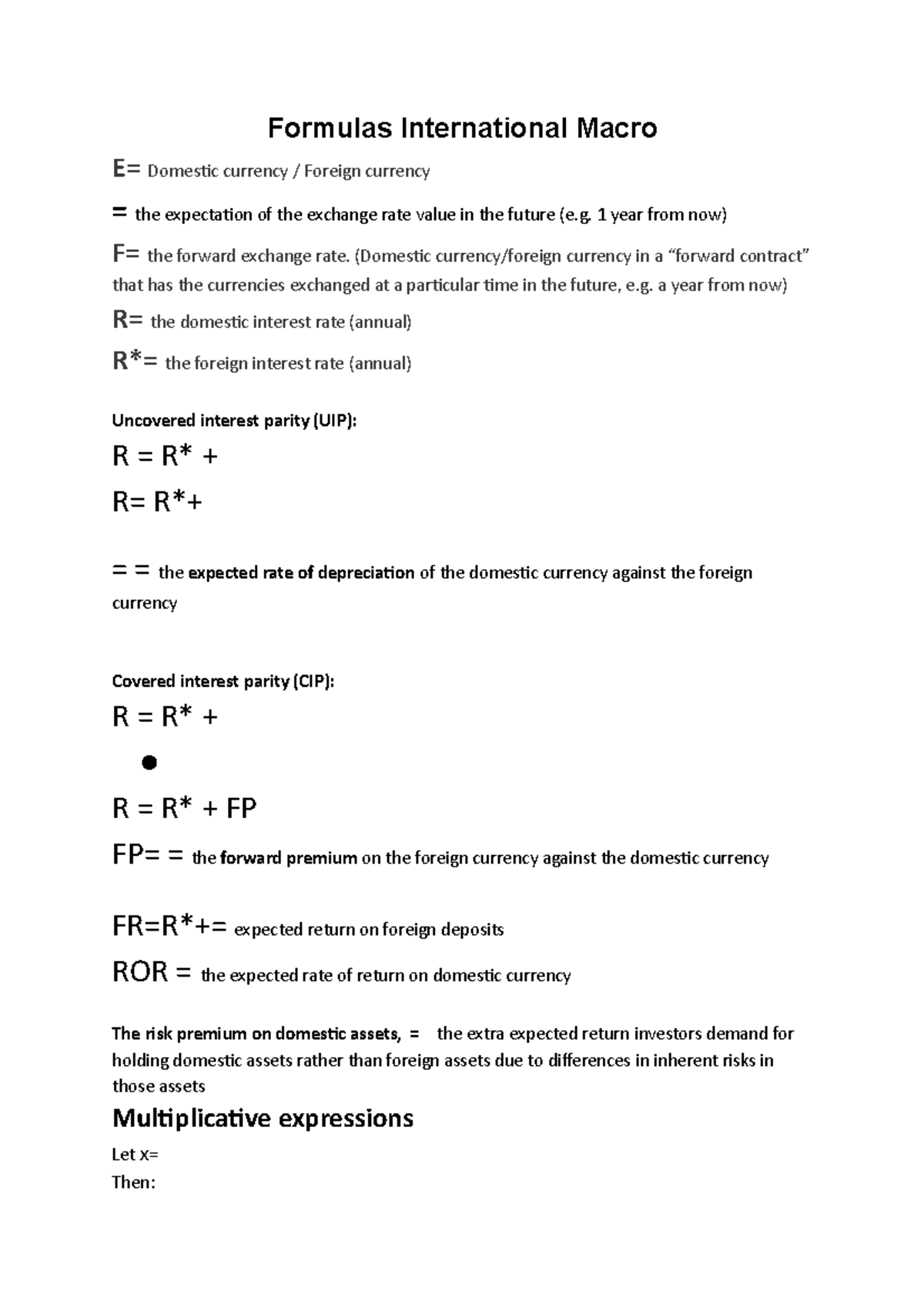 International Macro- formulas - Formulas International Macro E ...