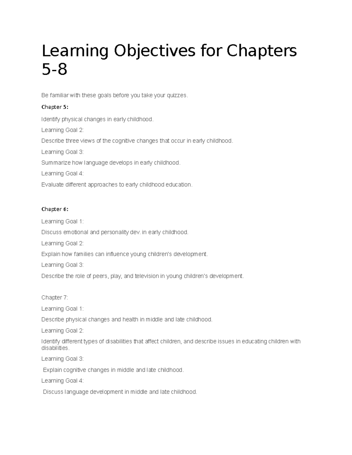 Learning Objectives Chapters 5 8 Learning Objectives For Chapters 5