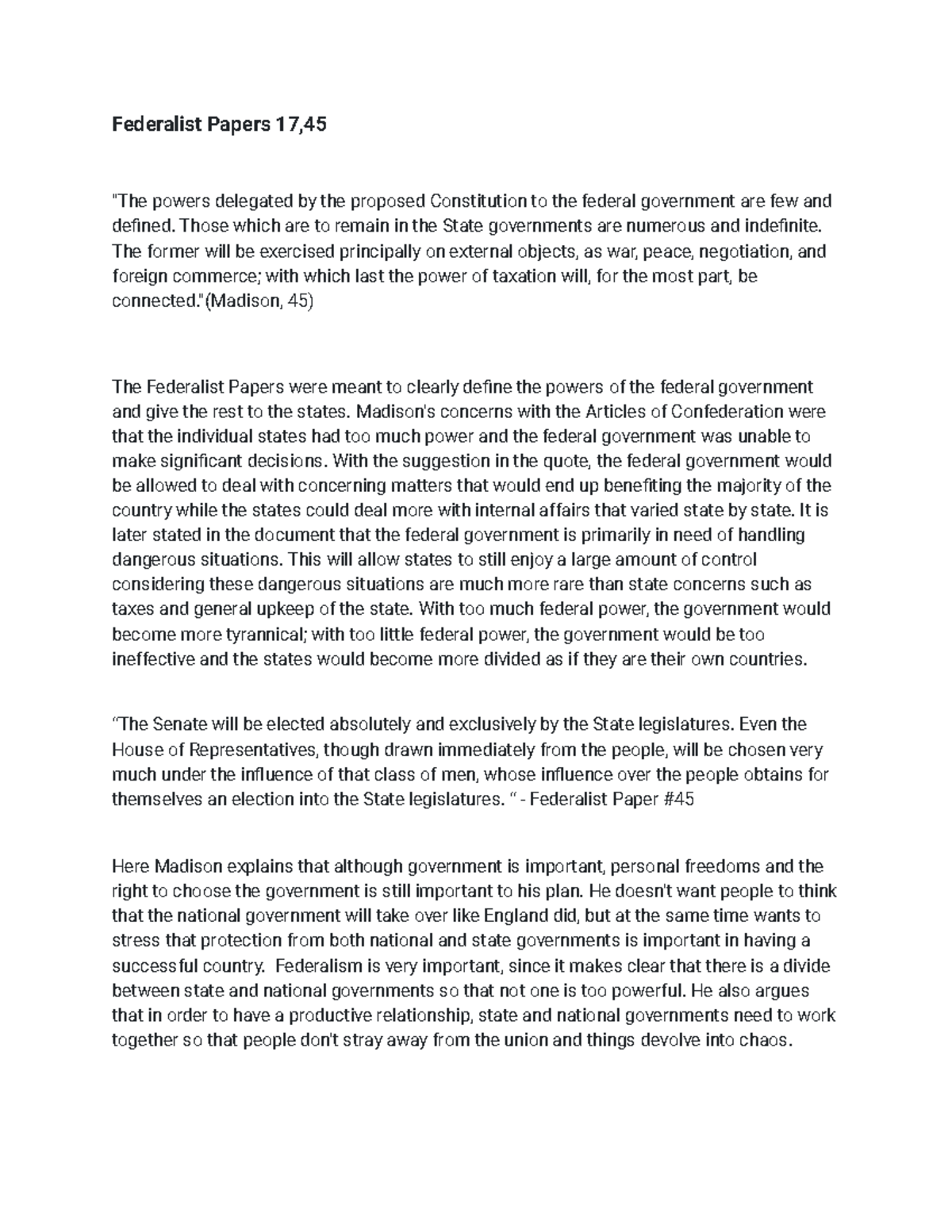 Federalist Papers 17,45 - Federalist Papers 17, "The powers delegated ...