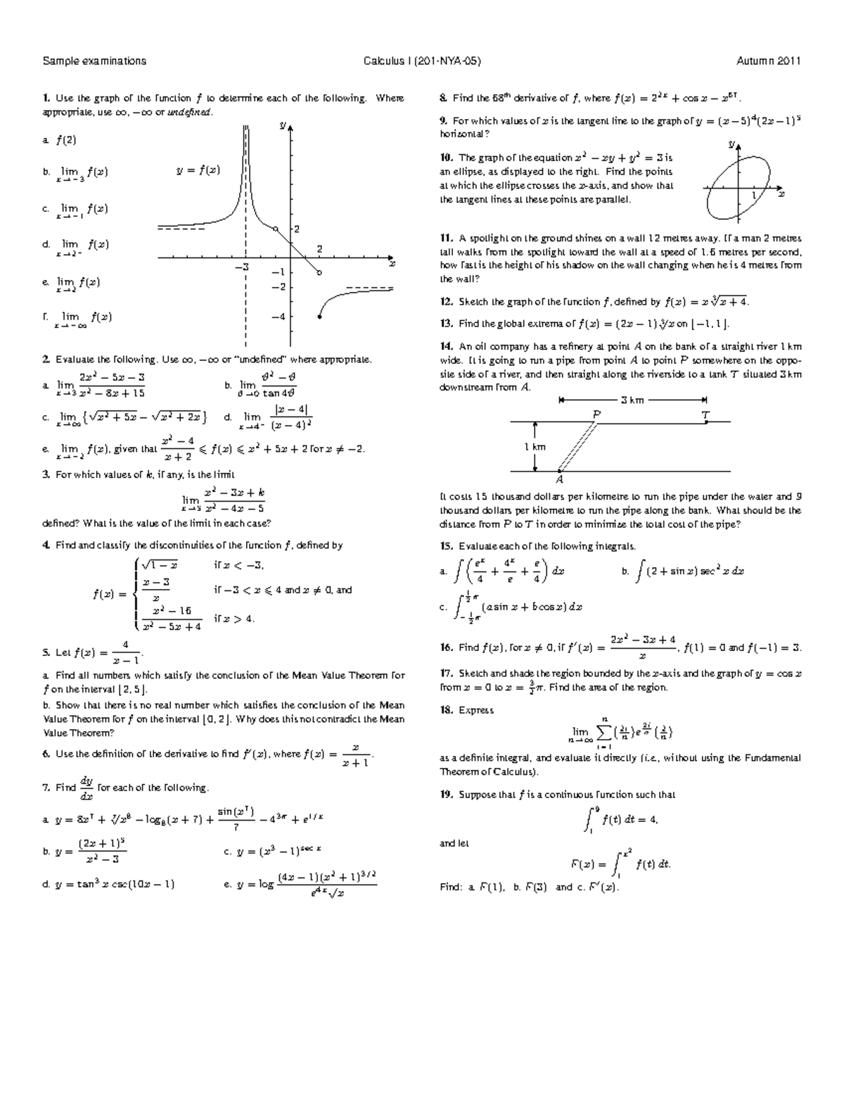 A11-Fall 2011 Final Exam - Sample examinations Calculus I (201-NYA-05 ...