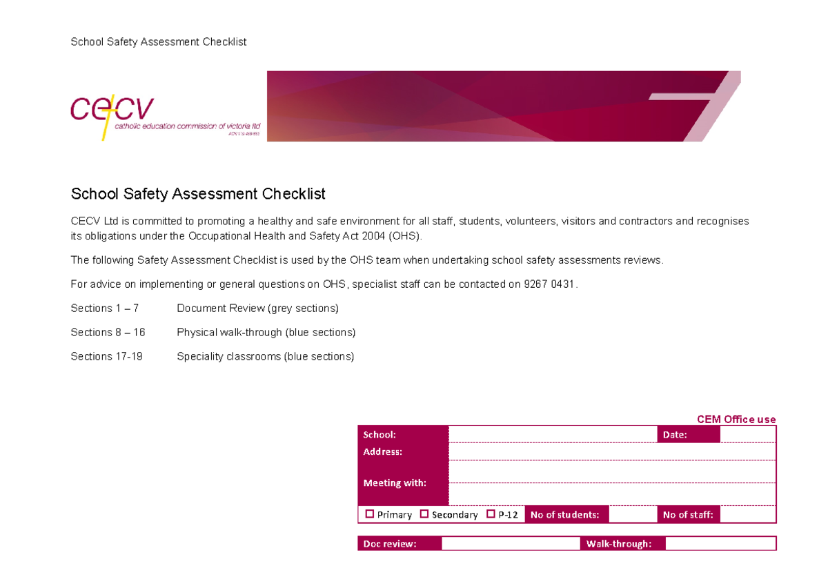School Safety ASSESSMENT TOOL or SSAT - School Safety Assessment ...
