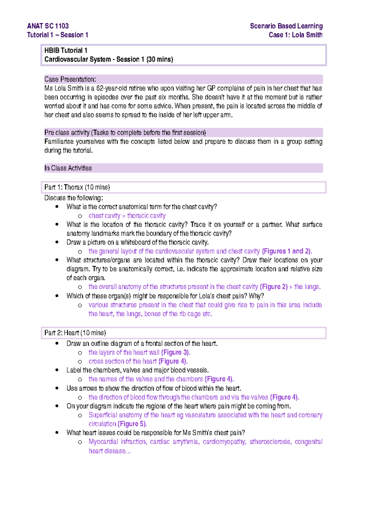 HBIB Tutorial 1 - Student Notes - Answers - ANAT SC 1103 Scenario Based ...