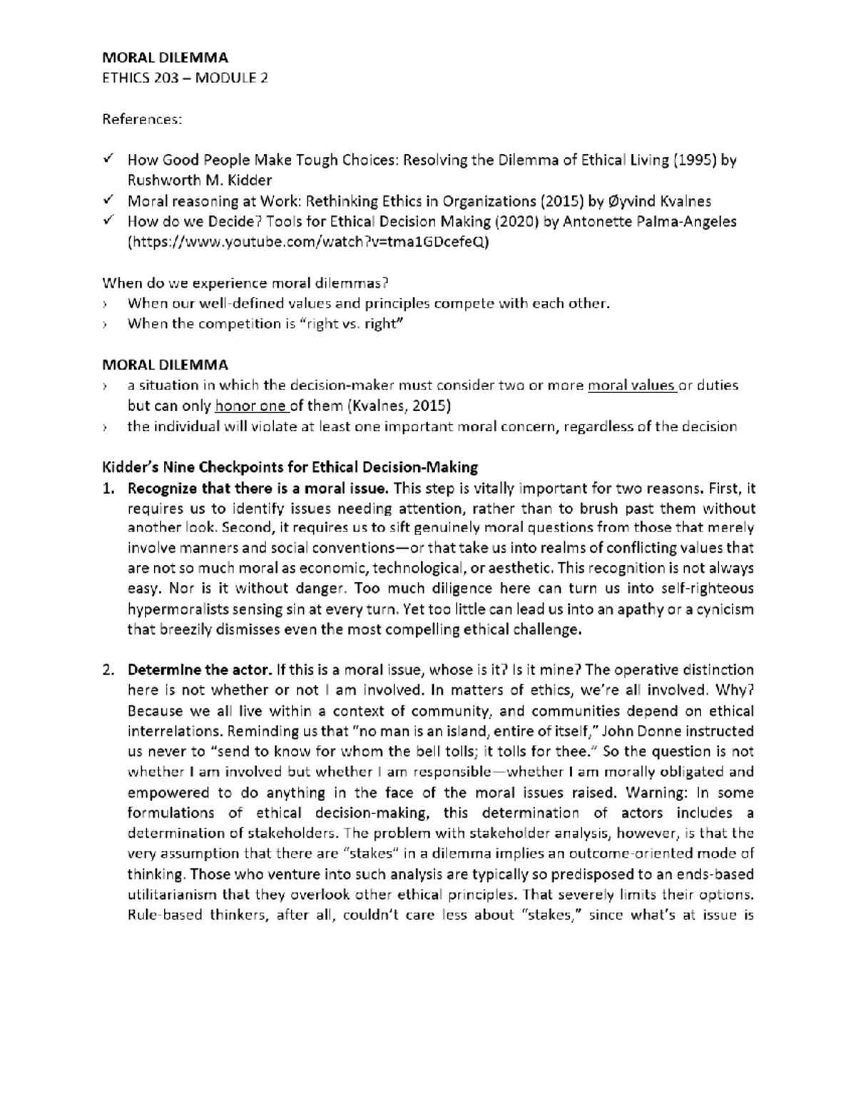 Module 2- Moral Dilemma Student Lecture - Ethics - BatStateU - Studocu