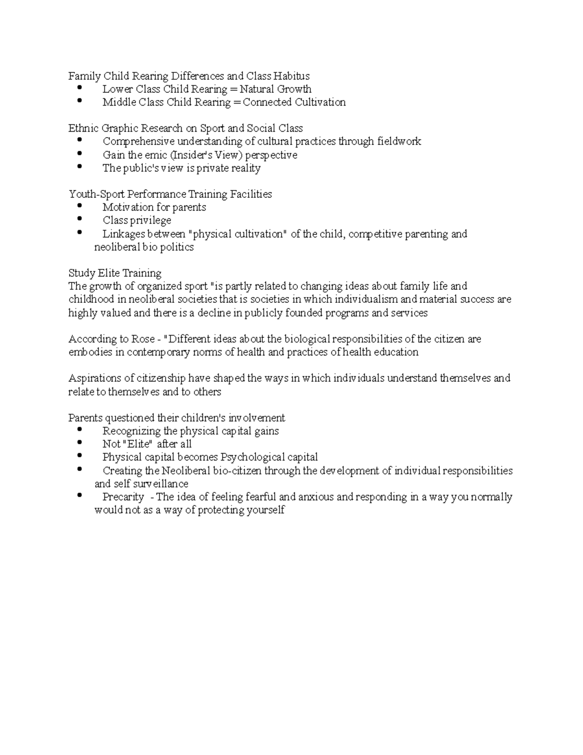 Family Child Rearing Differences and Class Habitus - Studocu