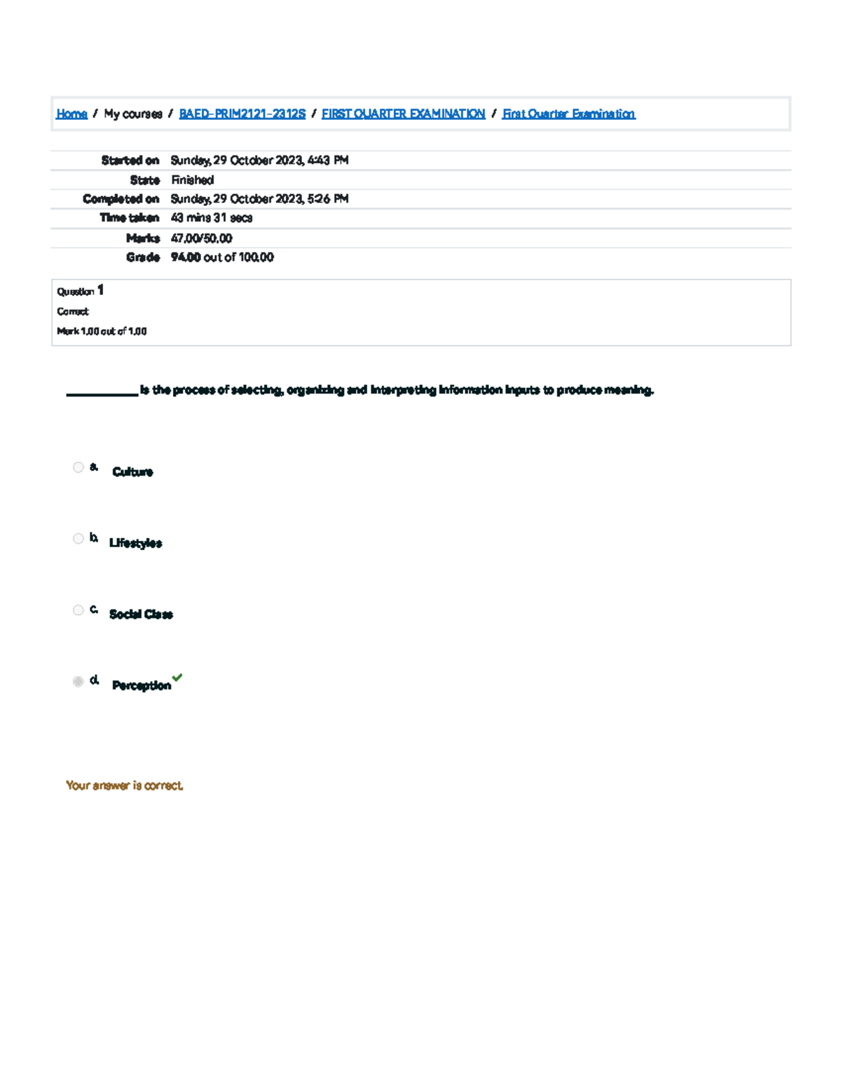 PRIM - EXAM - Home / My courses / BAED-PRIM 2121 - 2312 S / FIRST ...