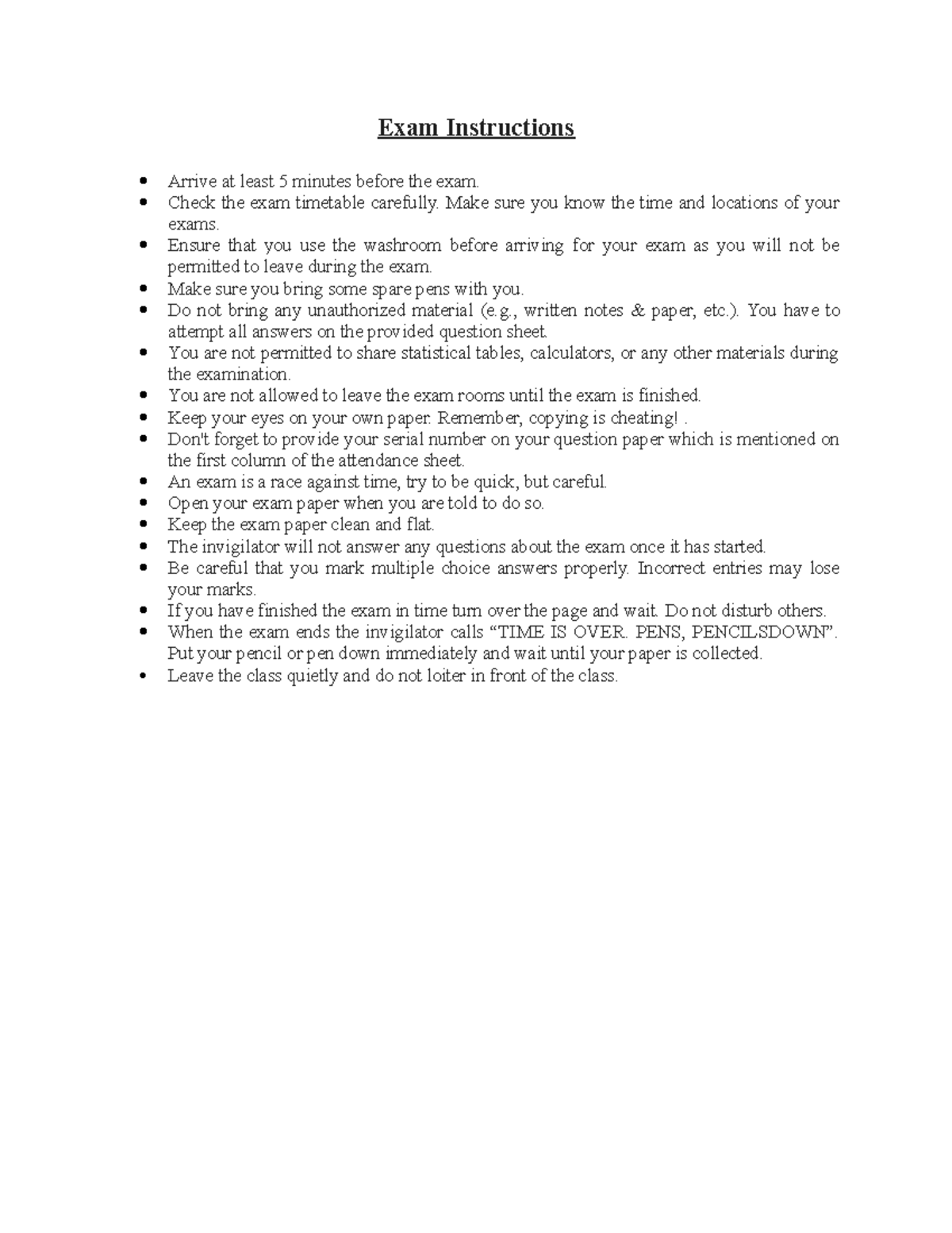 Exam instructions - asd - Exam Instructions Arrive at least 5 minutes ...