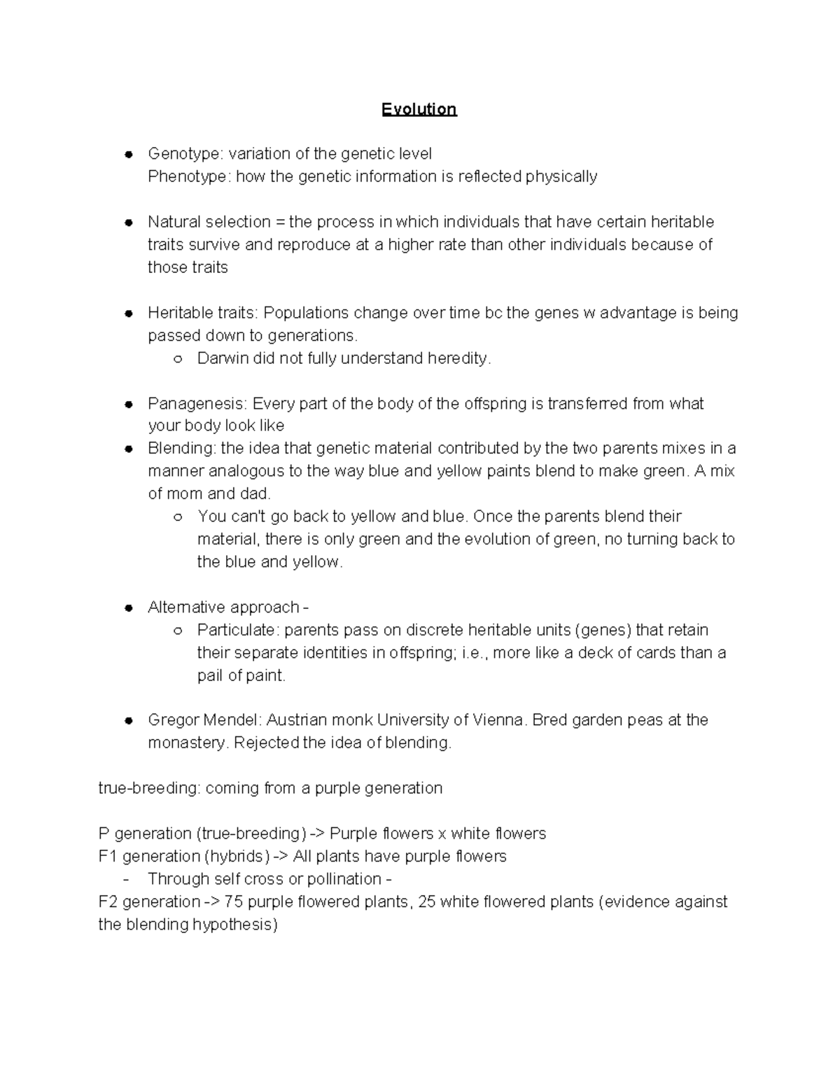 Evolution notes - Oliver Rizk Spring 2018 - Evolution Genotype ...