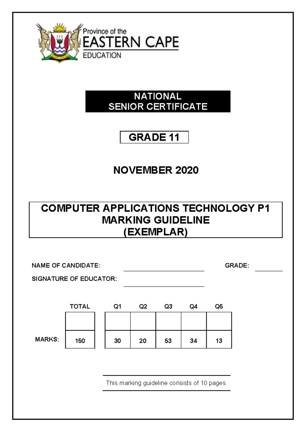 CAT P1 MEMO GR11 NOV 2020 ENG - NATIONAL SENIOR CERTIFICATE GRADE 1 1 ...