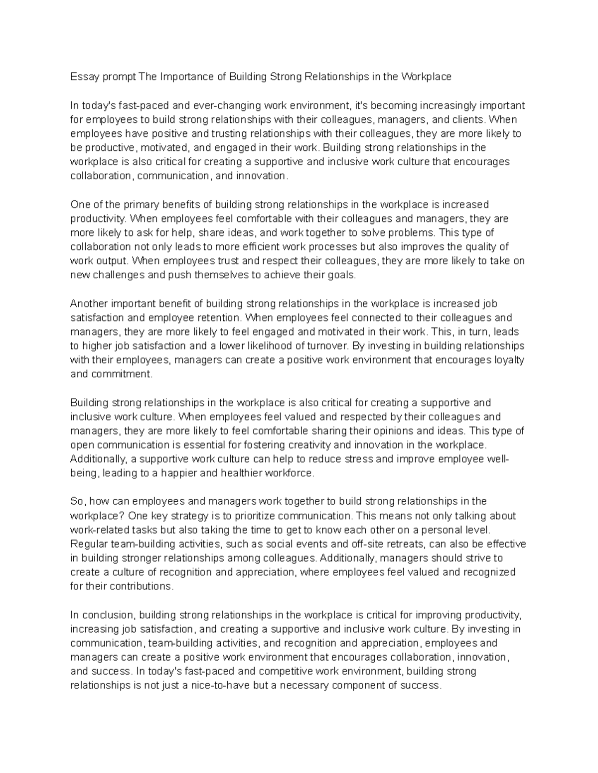 Composition 1 essay 1 - Essay prompt The Importance of Building Strong ...