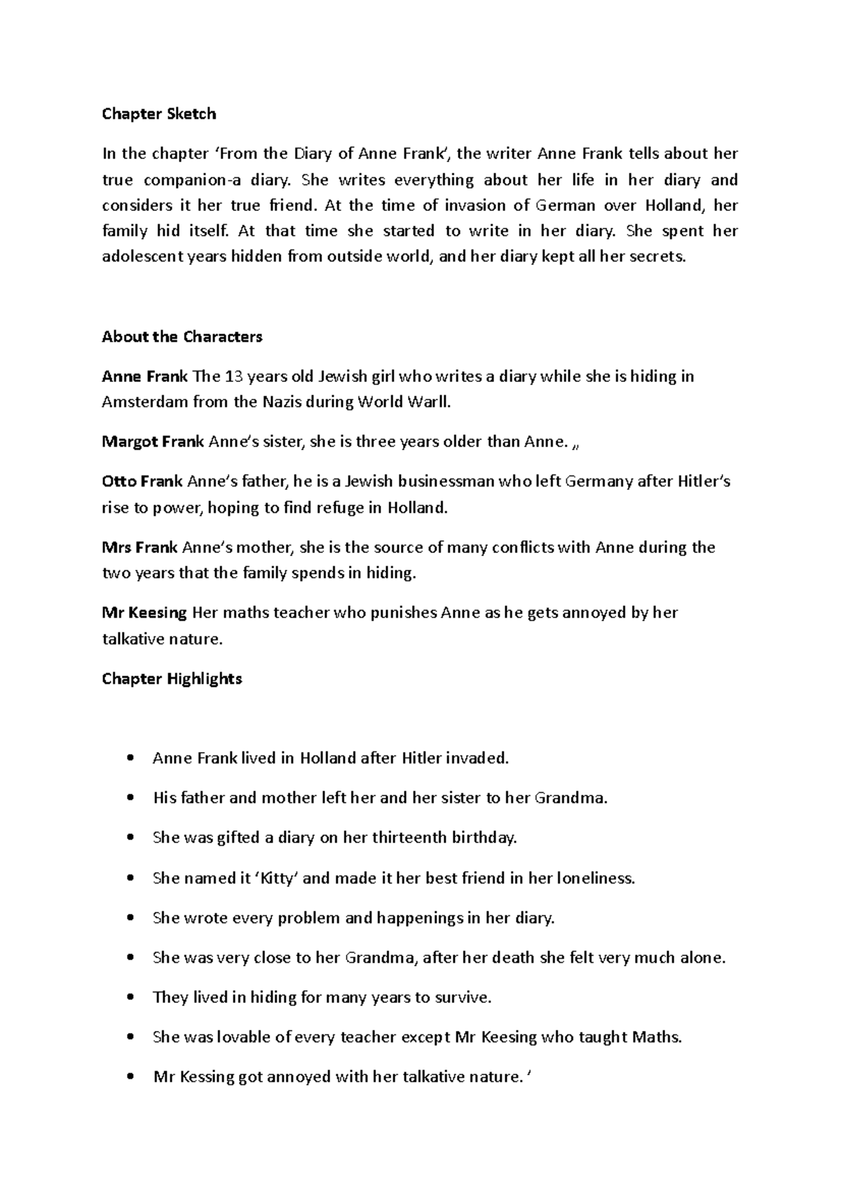 Chapter Sketch ............ - Chapter Sketch In the chapter ‘From the ...