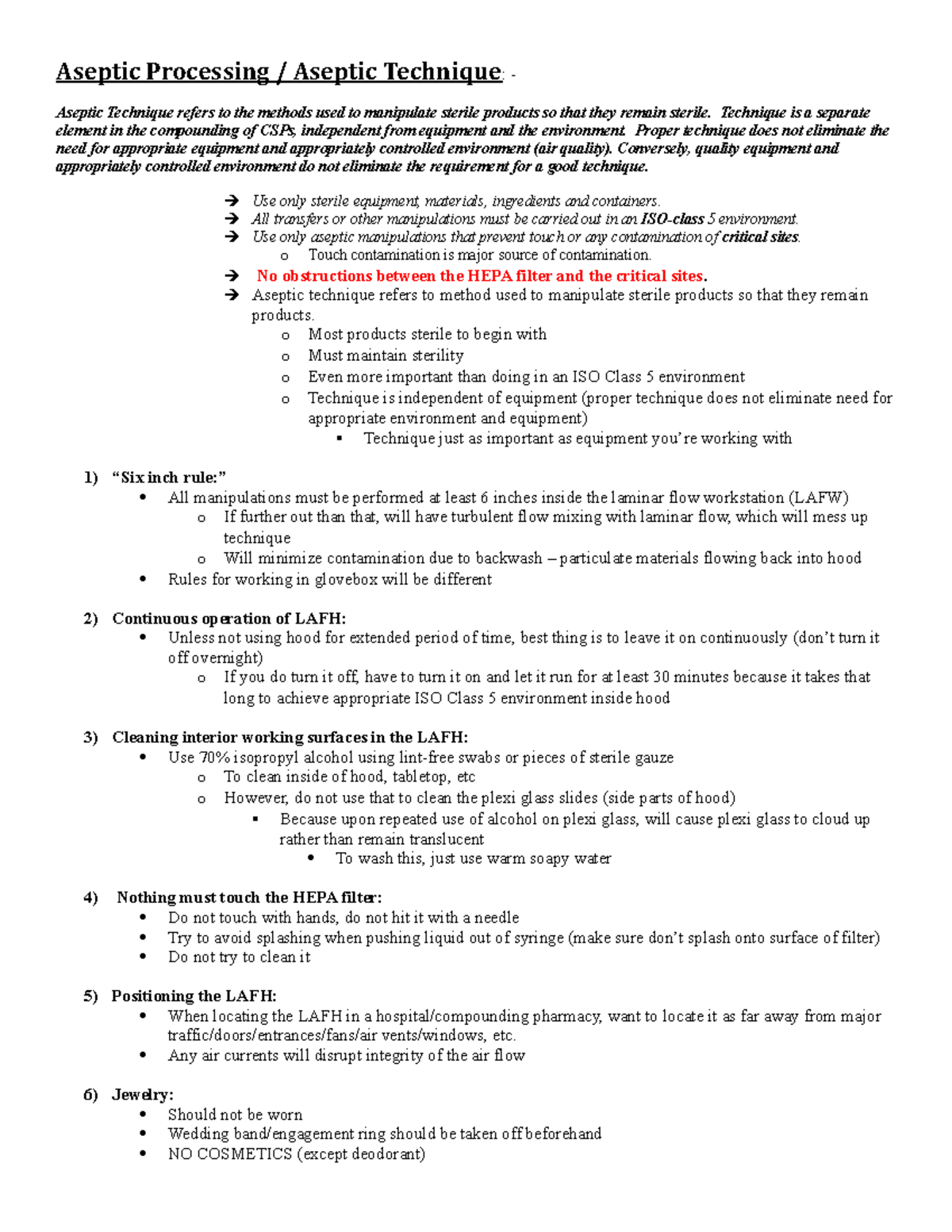Aseptic Processing Aseptic Technique - Studocu
