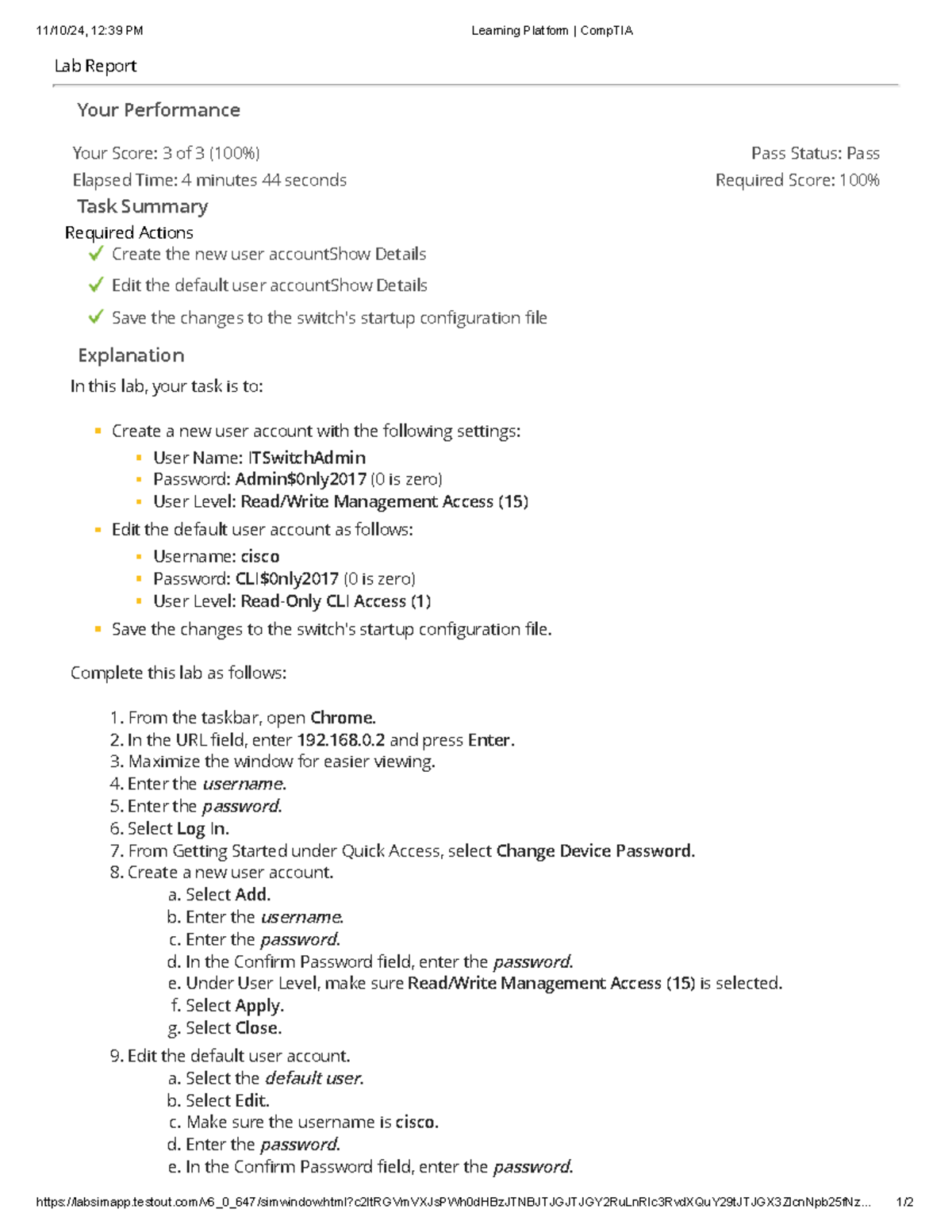 14.2.7 - Change the Default Password on a Switch (Graded Simulation ...