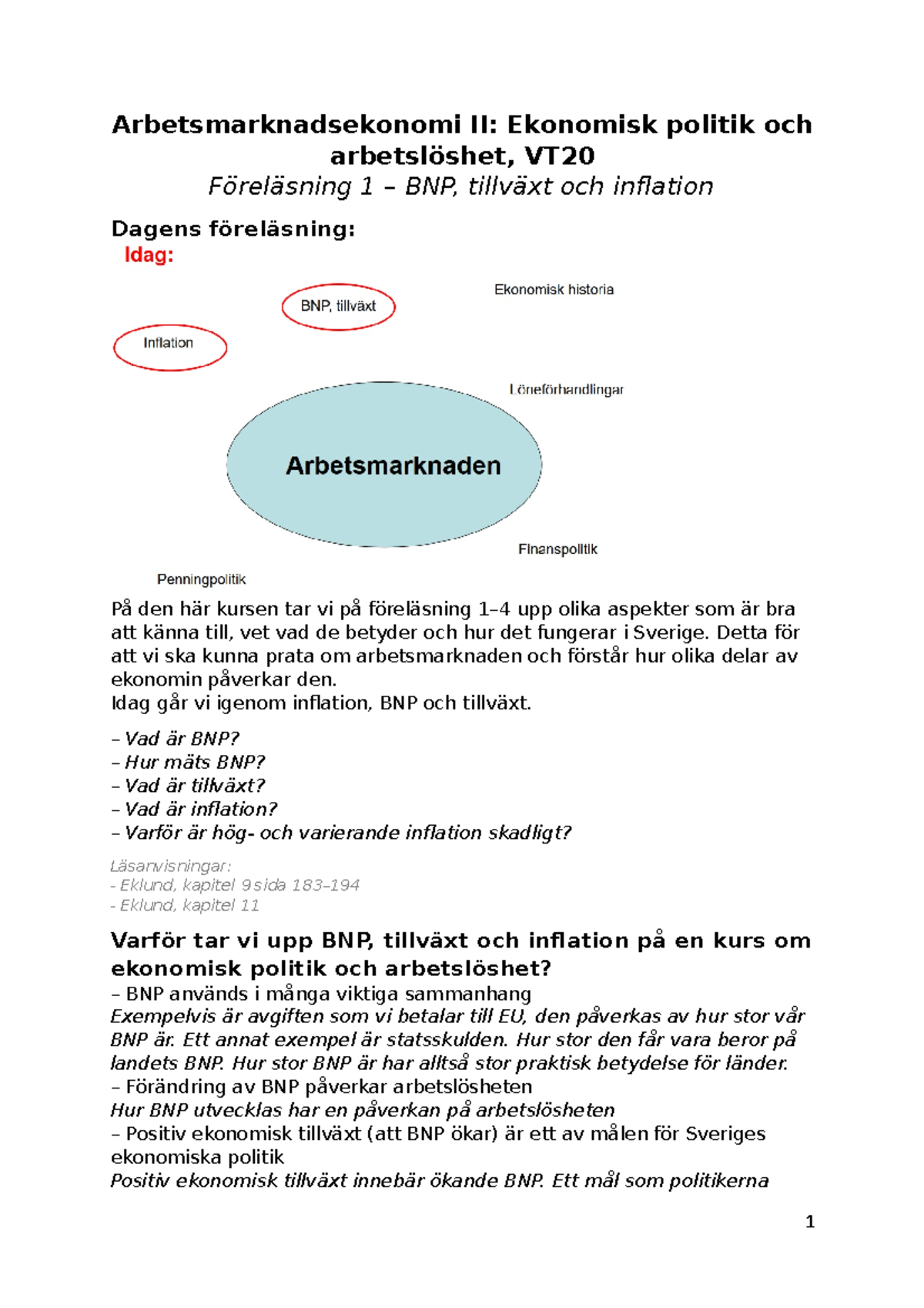 Arbetsmarknadsekonomi II - Föreläsning 1 (inom Arbetsmarknadskunskap ...