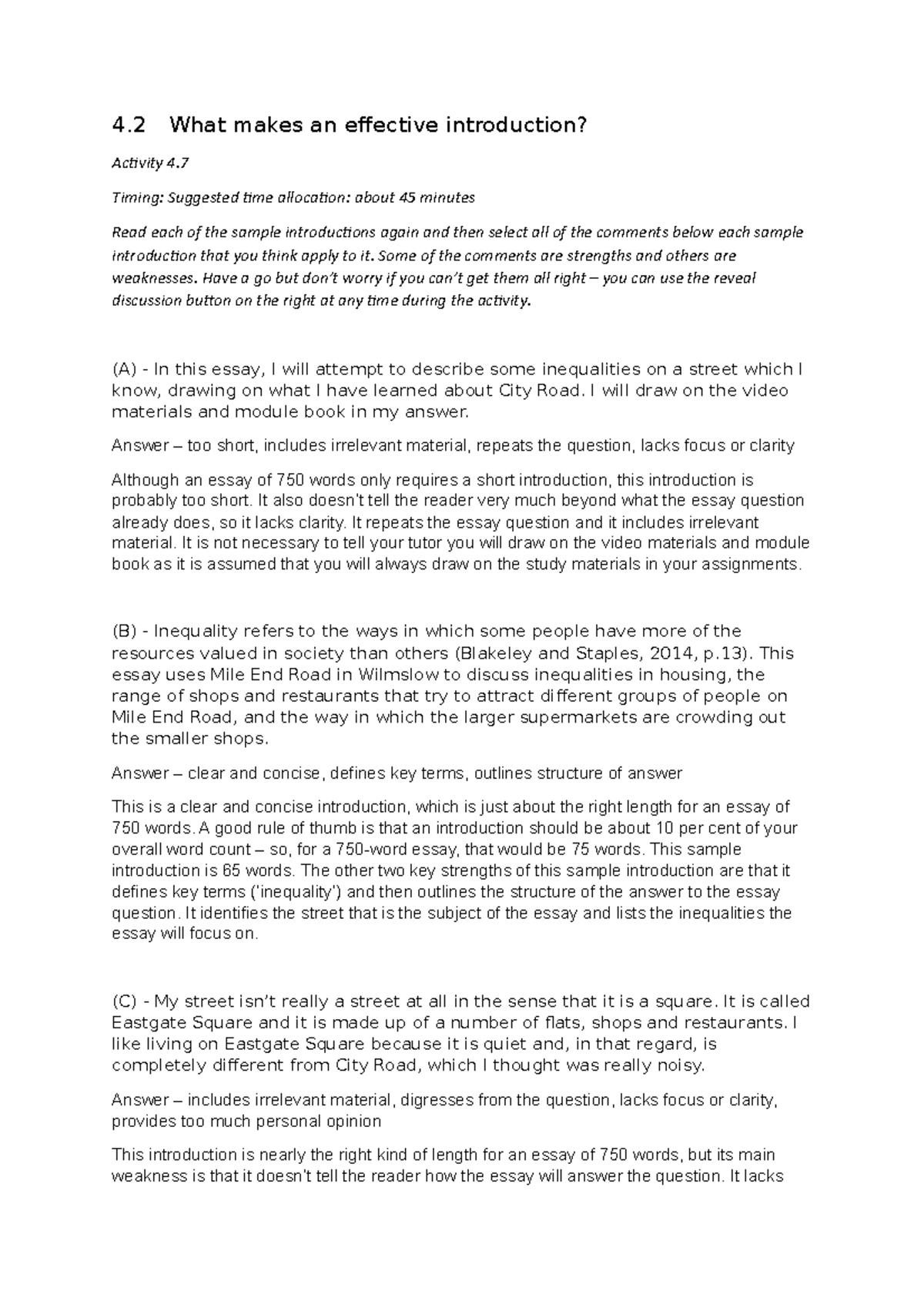 DD102 week 4 - 4.2 what makes an effective introduction, 4.3 top tips ...