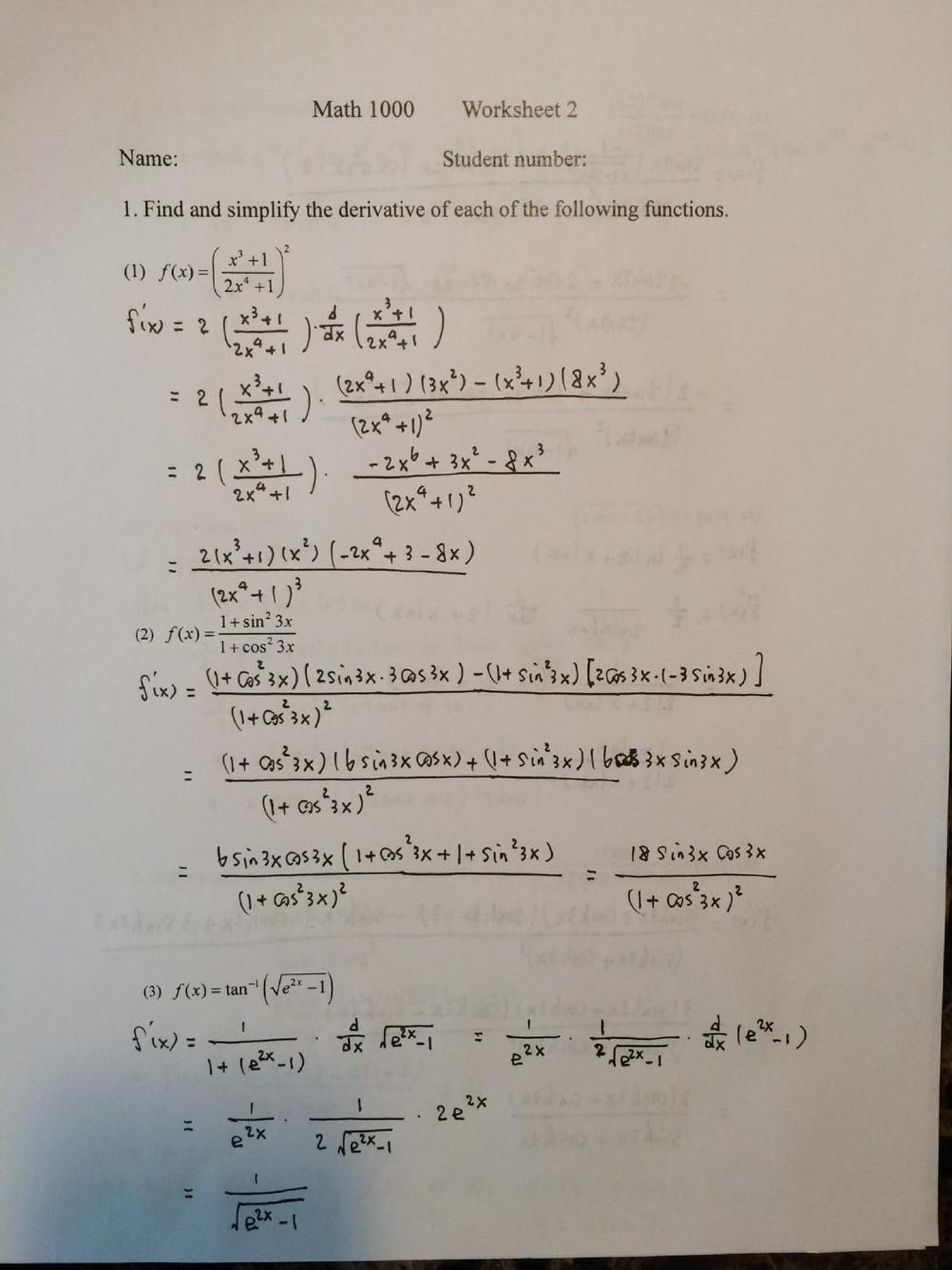 Assignment 9(Worksheet 2) Solution - Math 1000 - Math Worksheet 3 Name ...