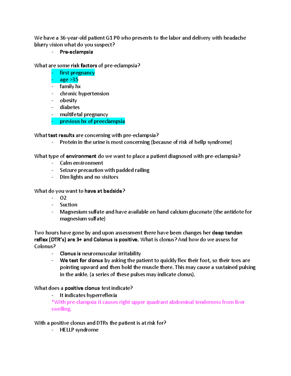 High risk study lab - notes - We have a 36 - year-old patient G1 P0 who ...