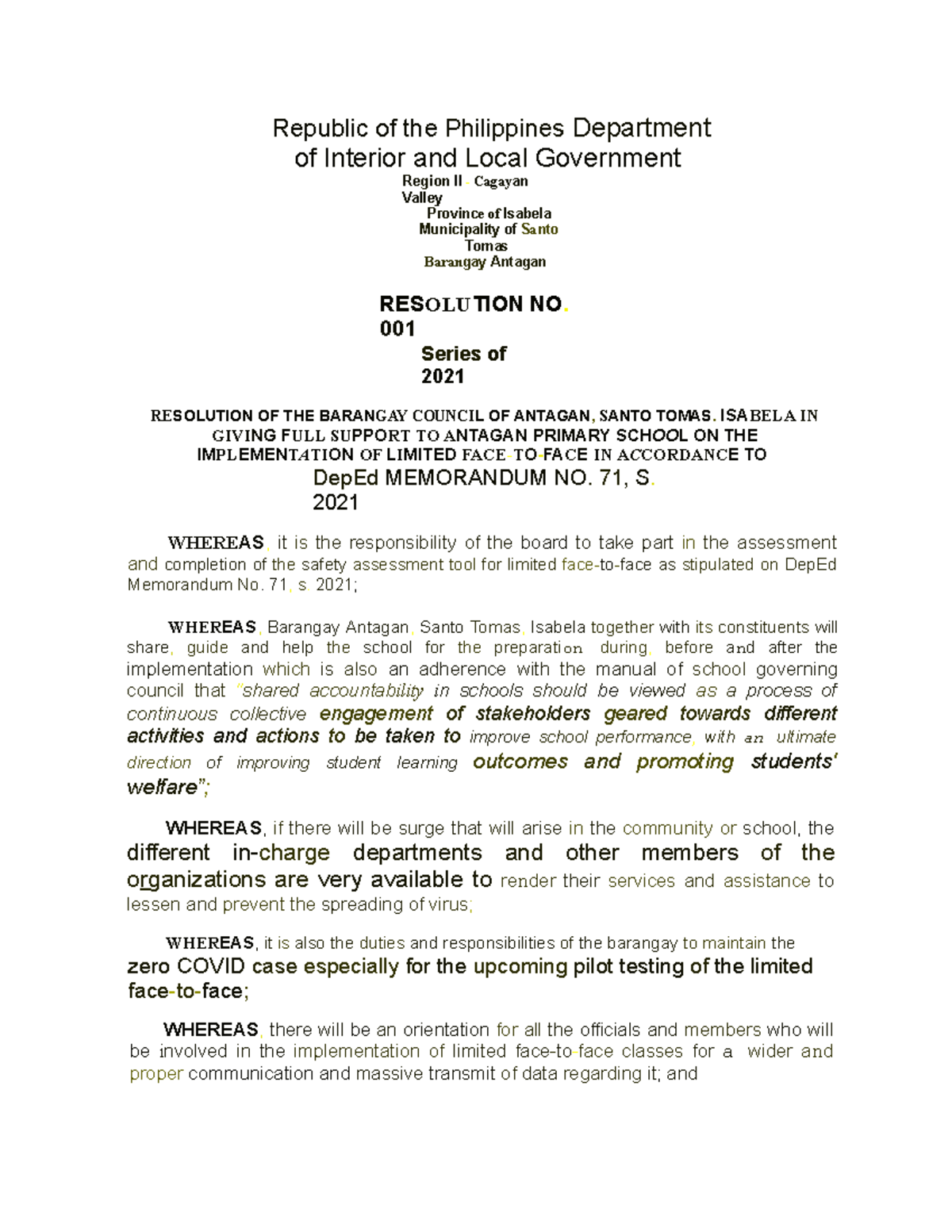 Resolution - SSSSS - Republic of the Philippines Department of Interior ...