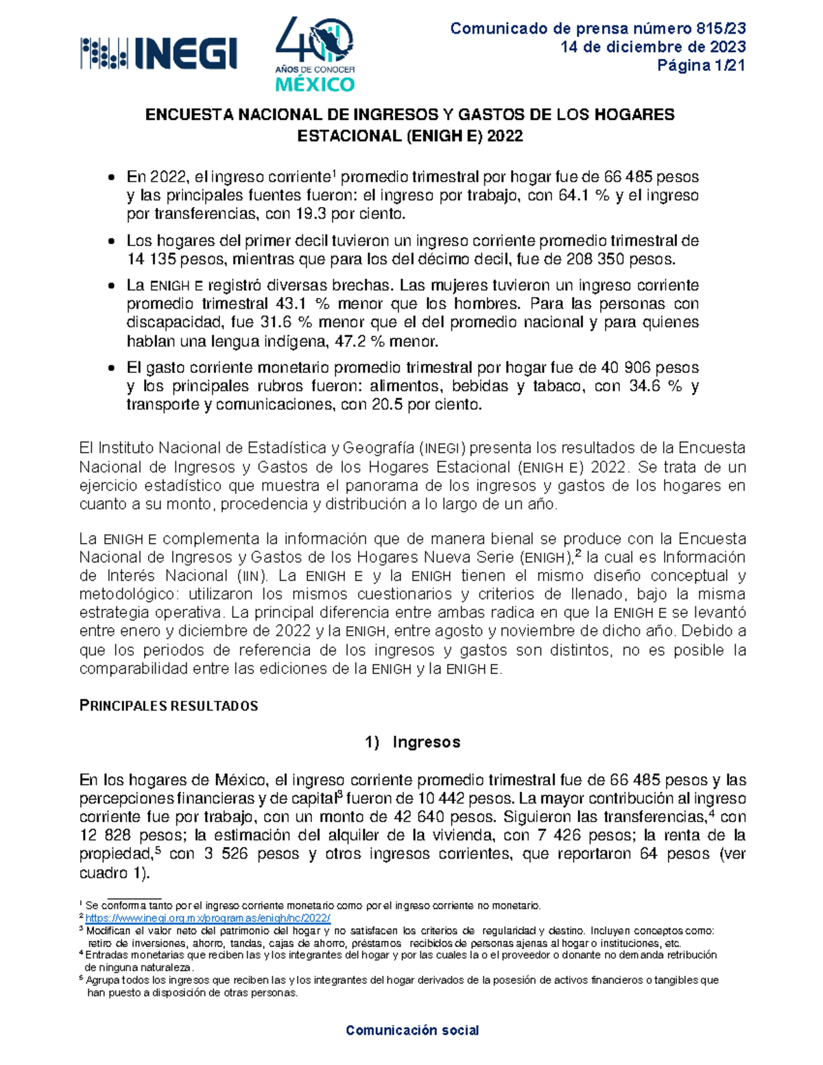 Enigh-E2022 - 14 de diciembre de 2023 Página 1 / 21 ENCUESTA NACIONAL ...