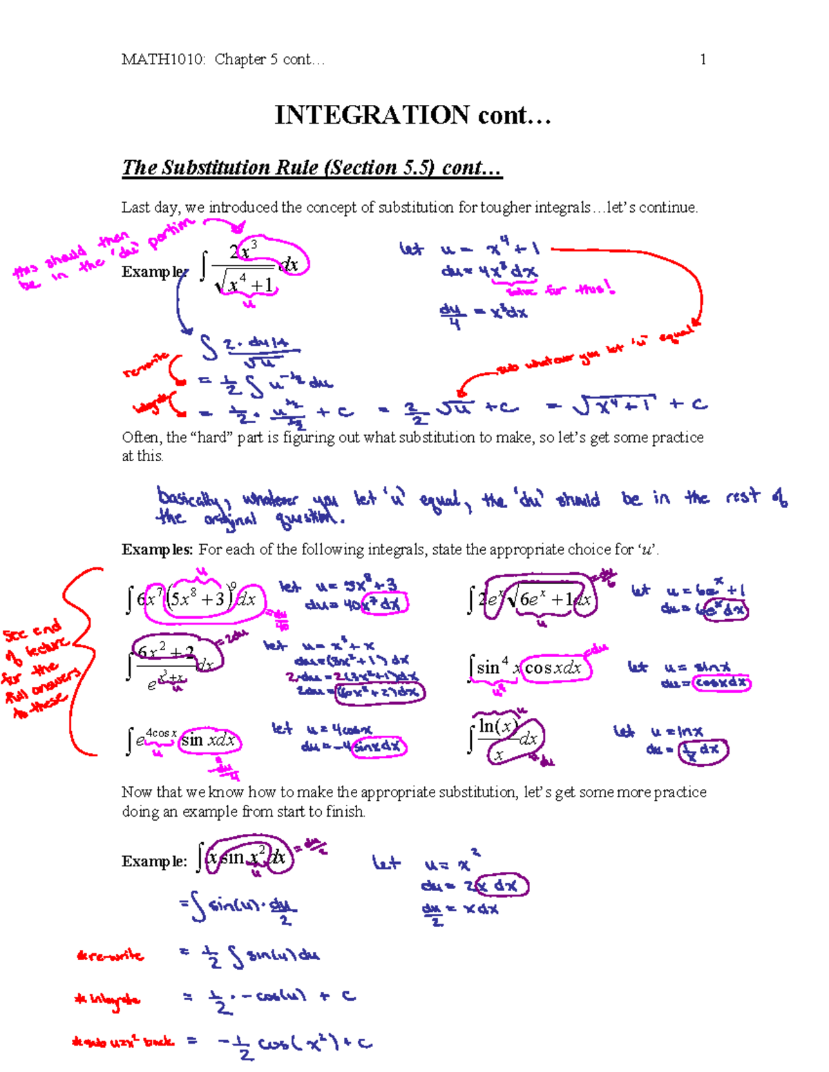 Week 11.2 (5 - Lecture note - Practice material - MATH1010: Chapter 5 cont... 1 INTEGRATION cont ...