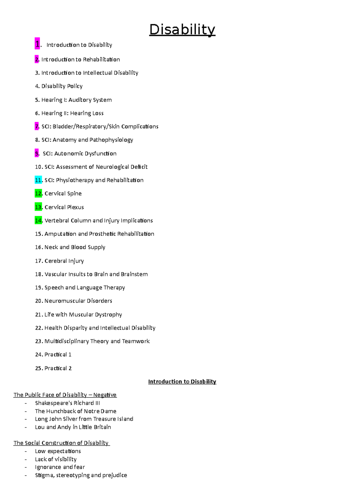 Disability Overall Lecture Notes 1 Introduction To Disability Introduction To