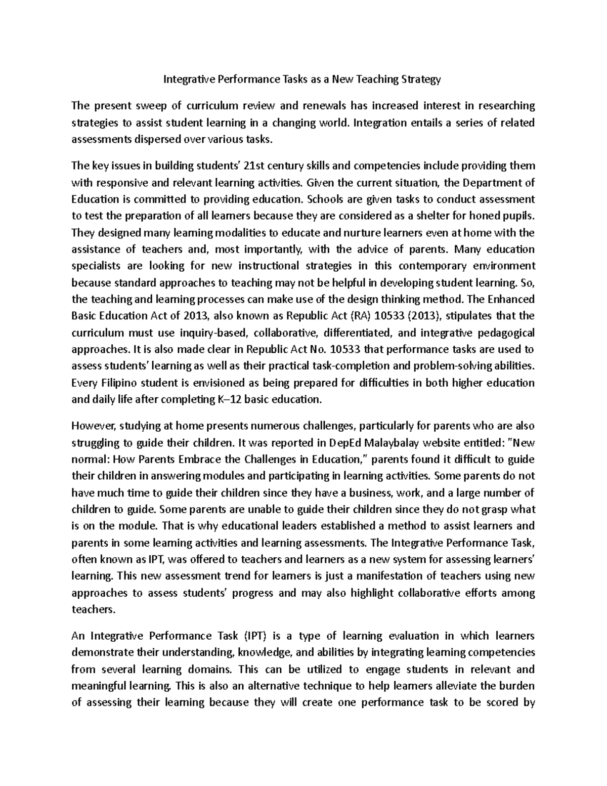 Integrative Performance Tasks as a New Teaching Strategy - Integration ...