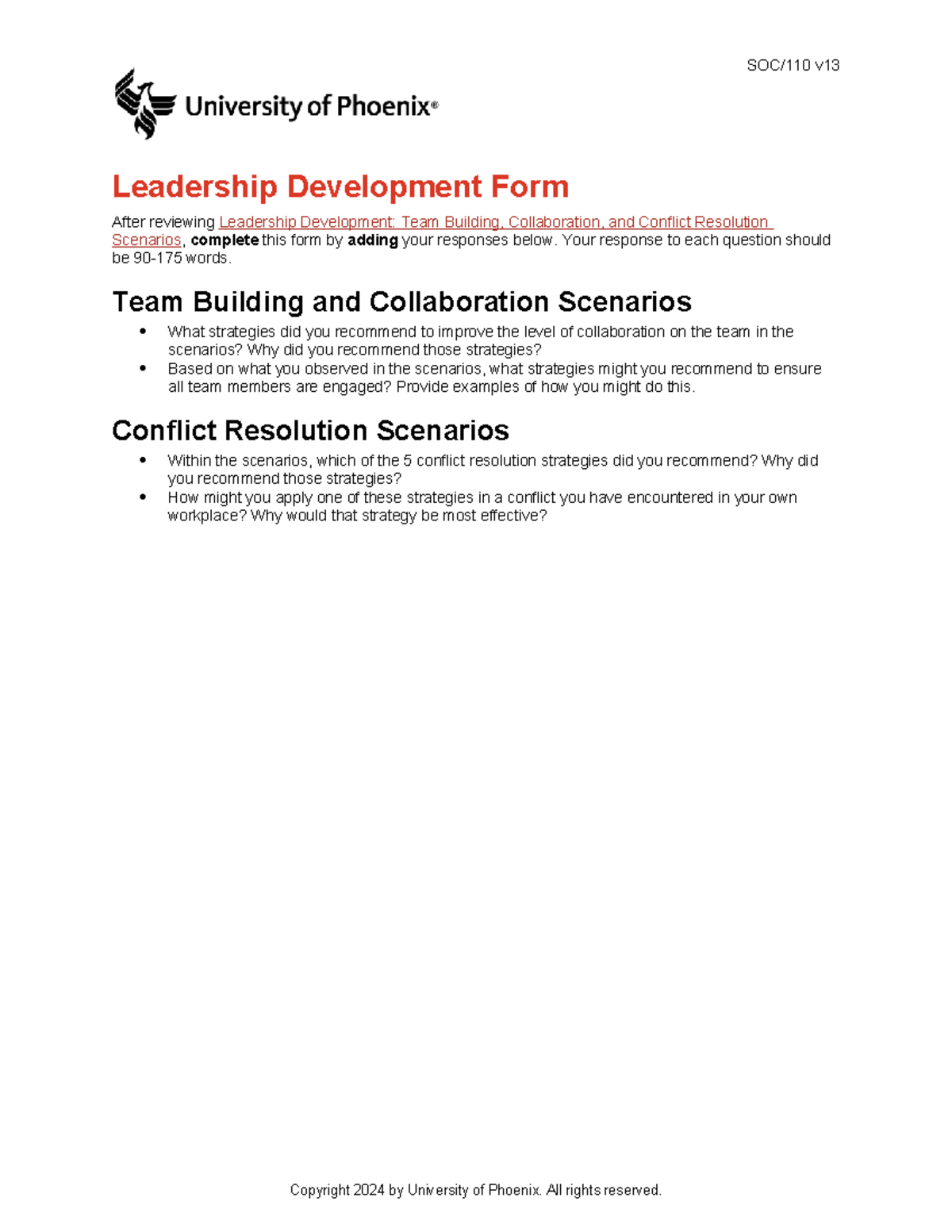 Soc110 v13 wk5 leadership development form - SOC/110 v Leadership ...