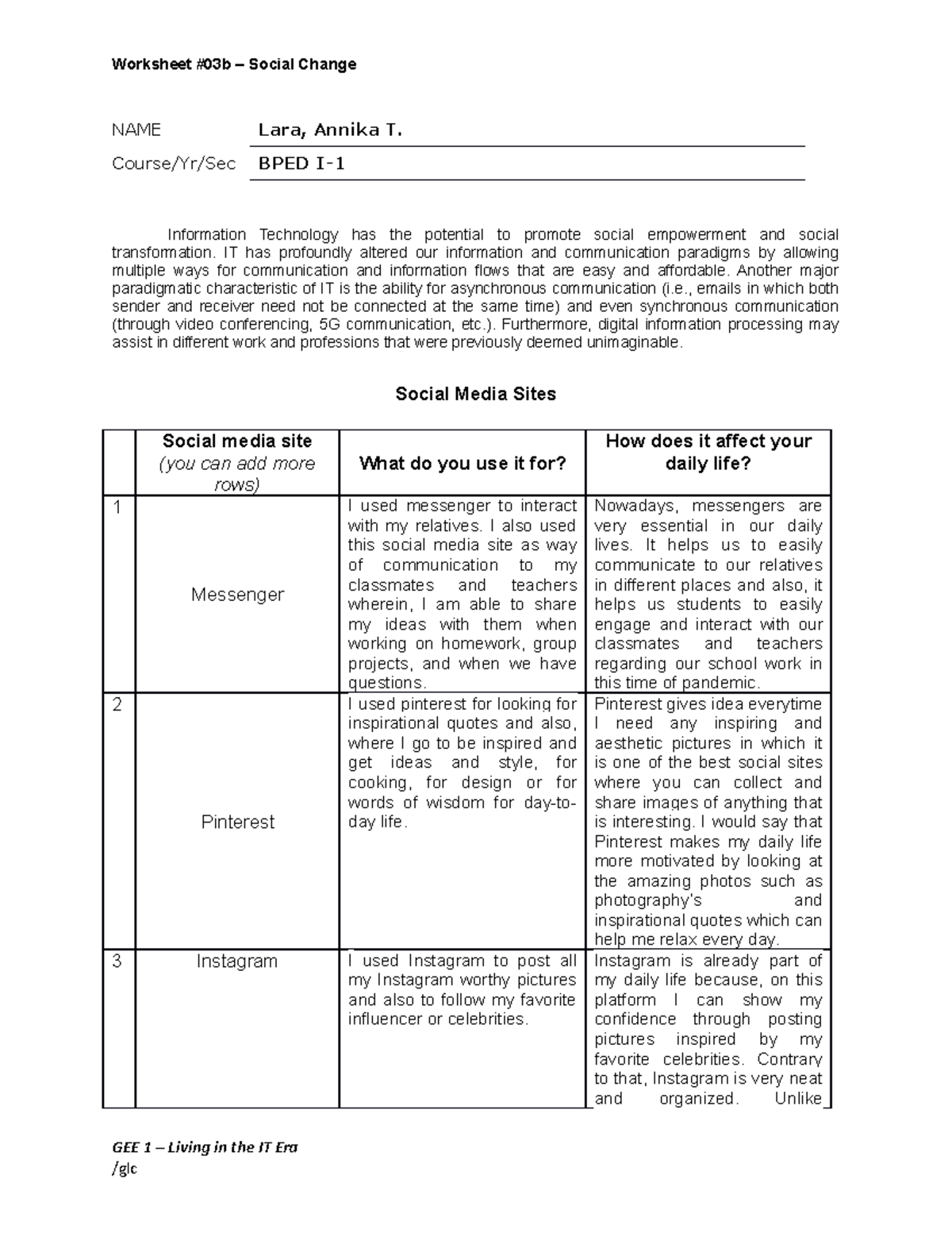 Worksheet 03b - Lara, Annika T - Worksheet #03b – Social Change NAME ...