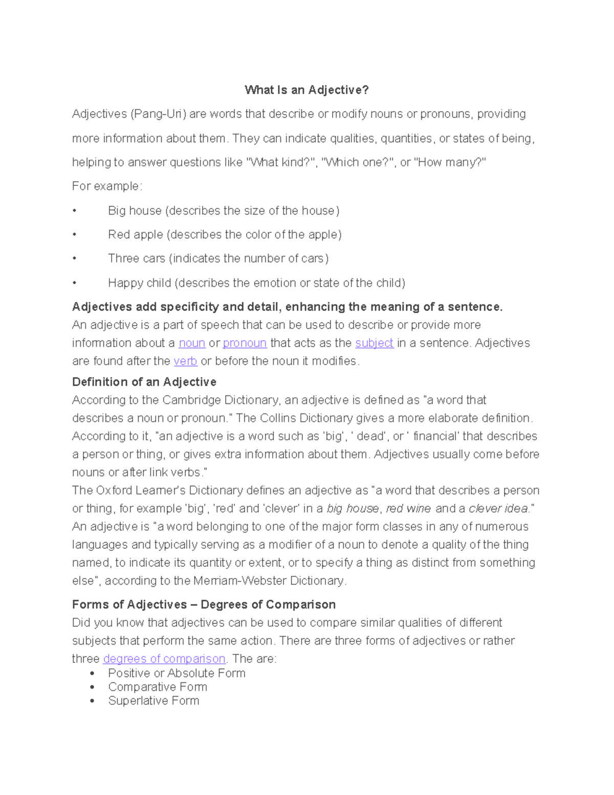 Adjectives Report 11 - Informative - What Is an Adjective? Adjectives ...