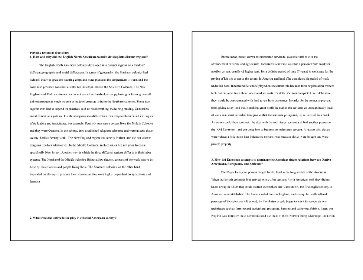 Essential Questions examples - HIST 1301 - Studocu