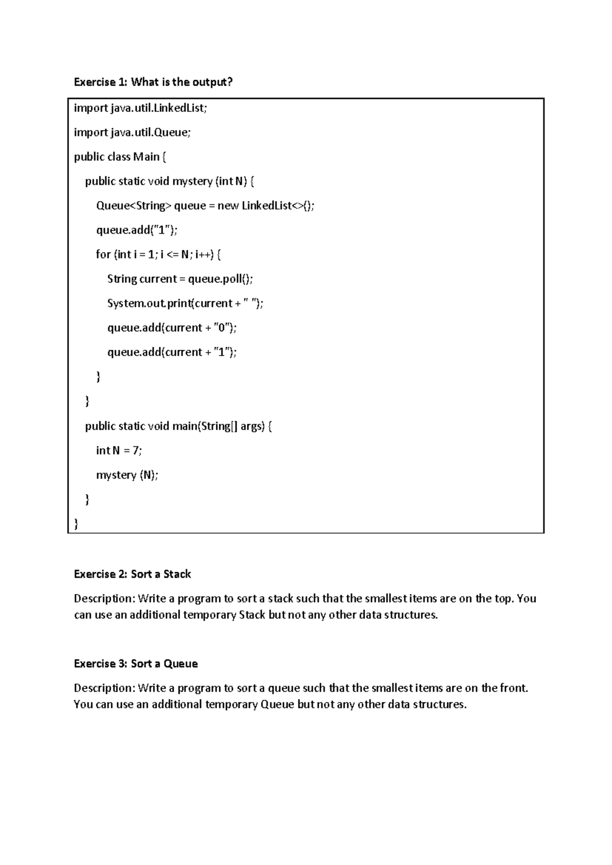 Exercises - FSFS - Exercise 1: What is the output? import java.util; import java.util; public ...