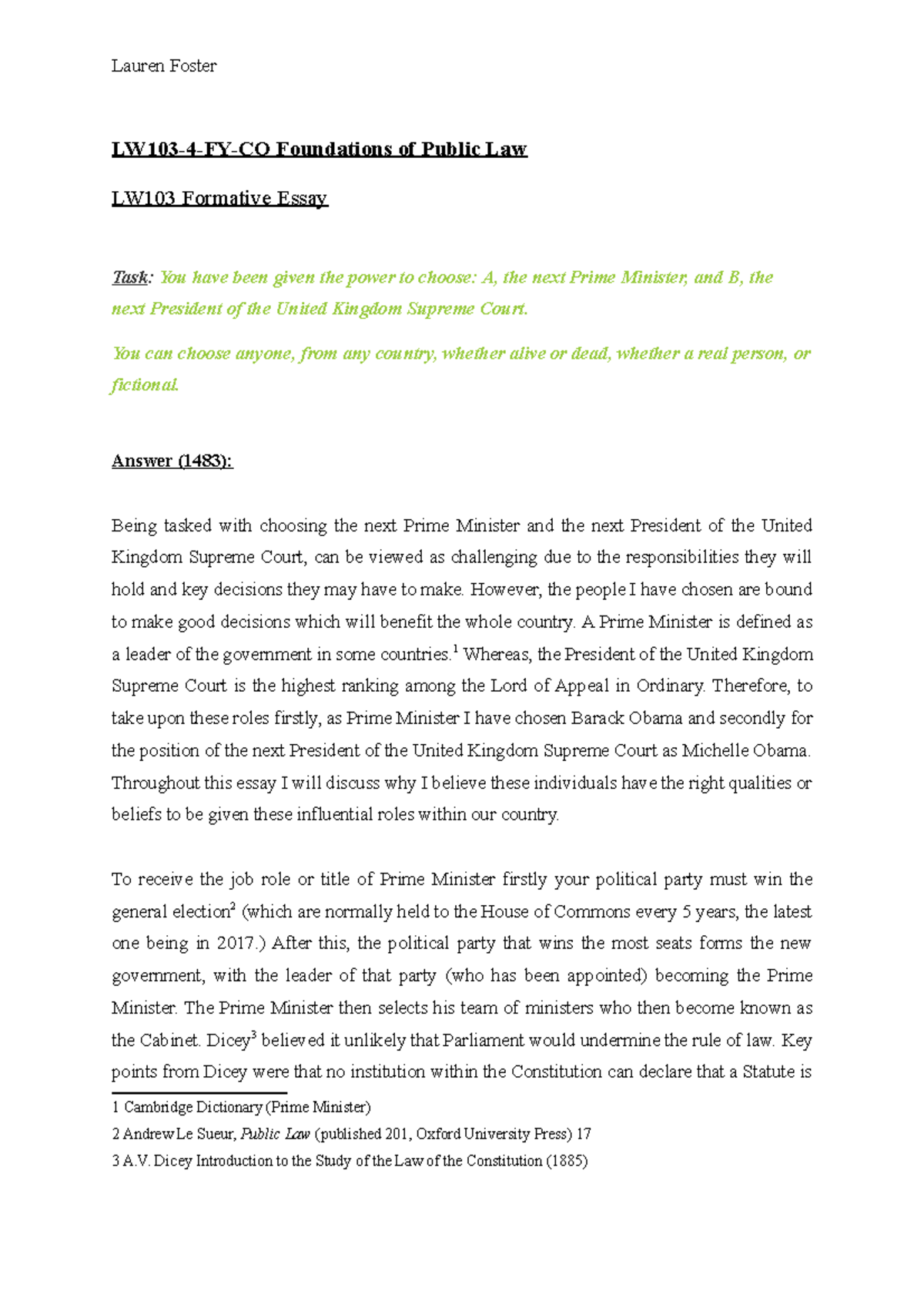 Formative Essay- Power to choose - LW103-4-FY-CO Foundations of Public ...