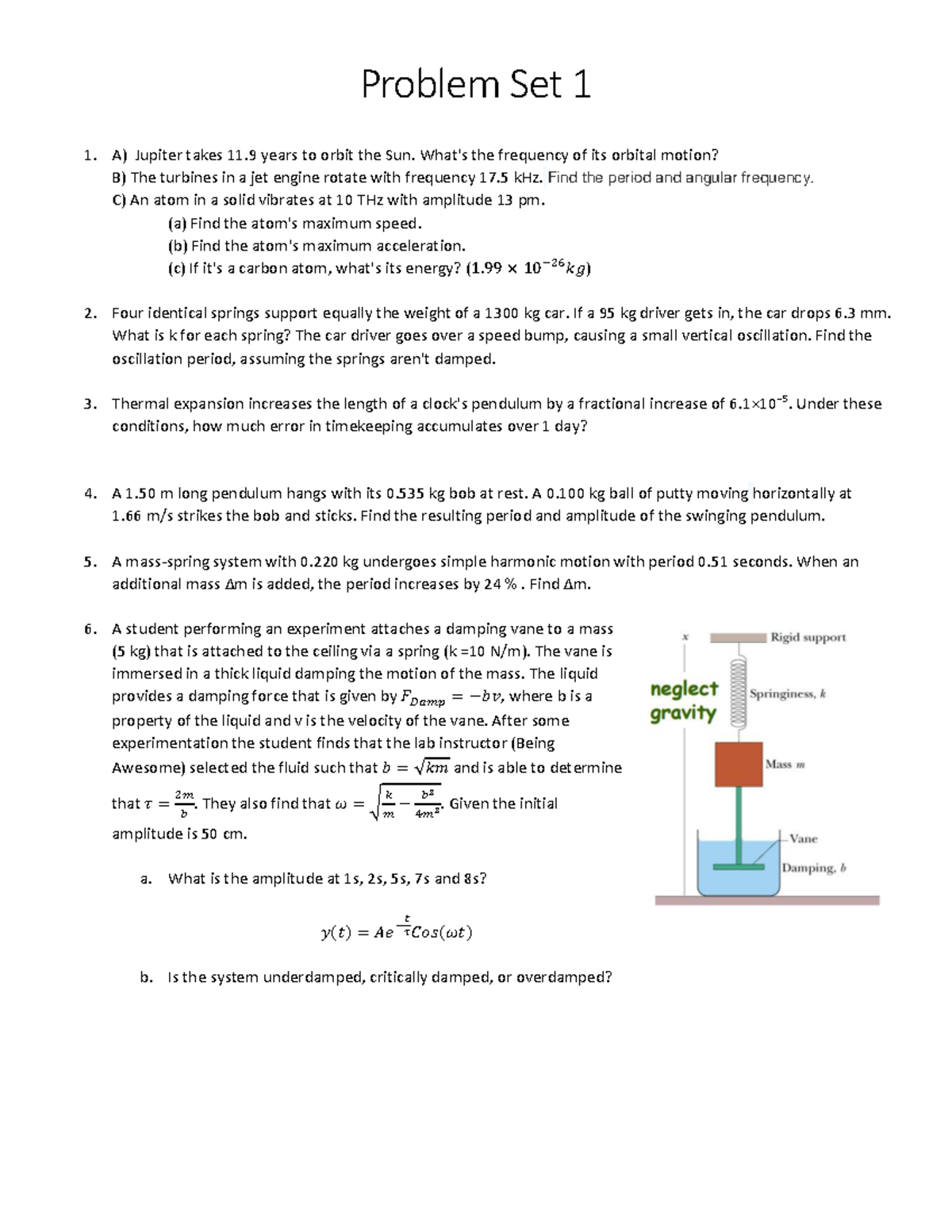 Problem Set 1 - waves and sound practice - Problem Set 1 A) Jupiter ...