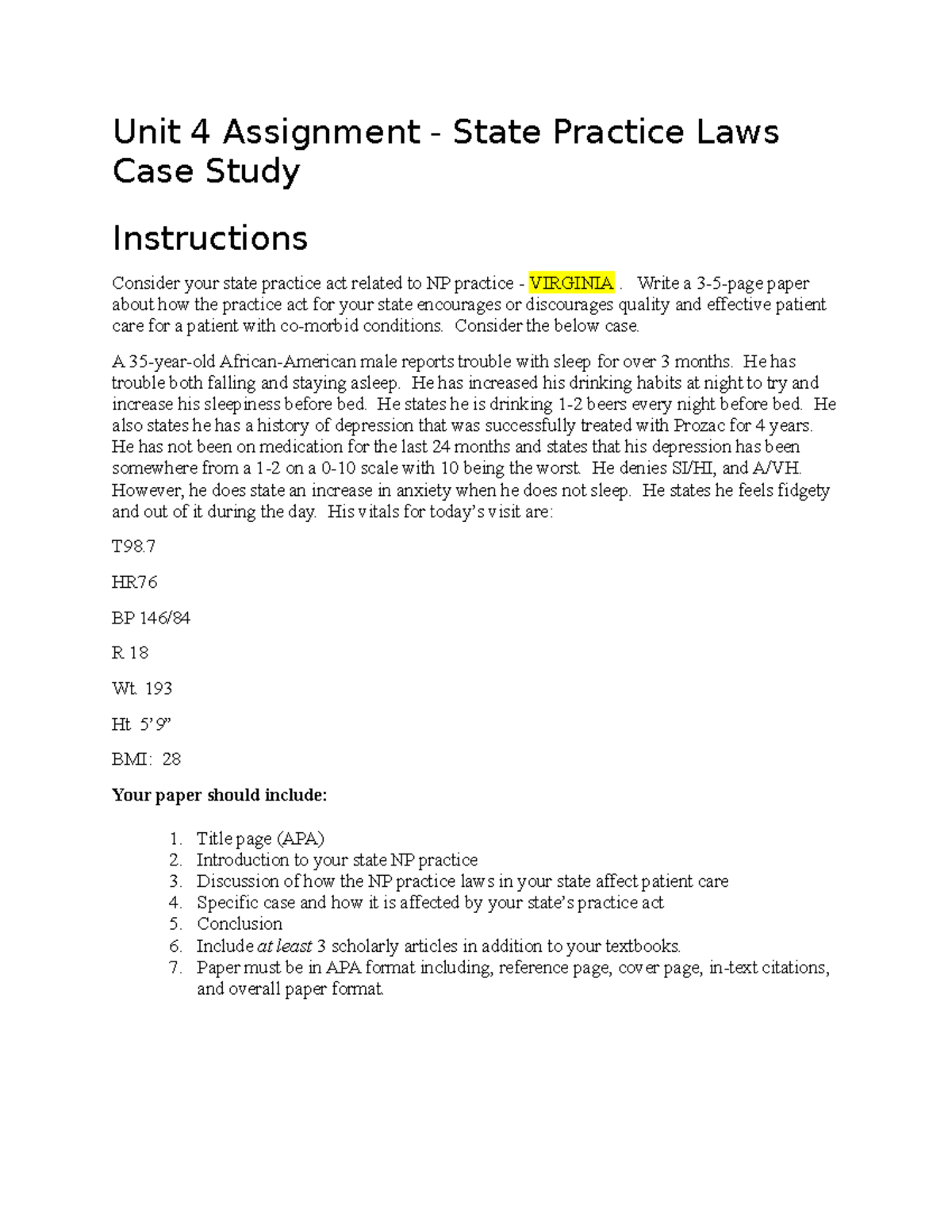Unit 4 Assignment State Practice Laws Case Study Instructions - Unit 4 ...