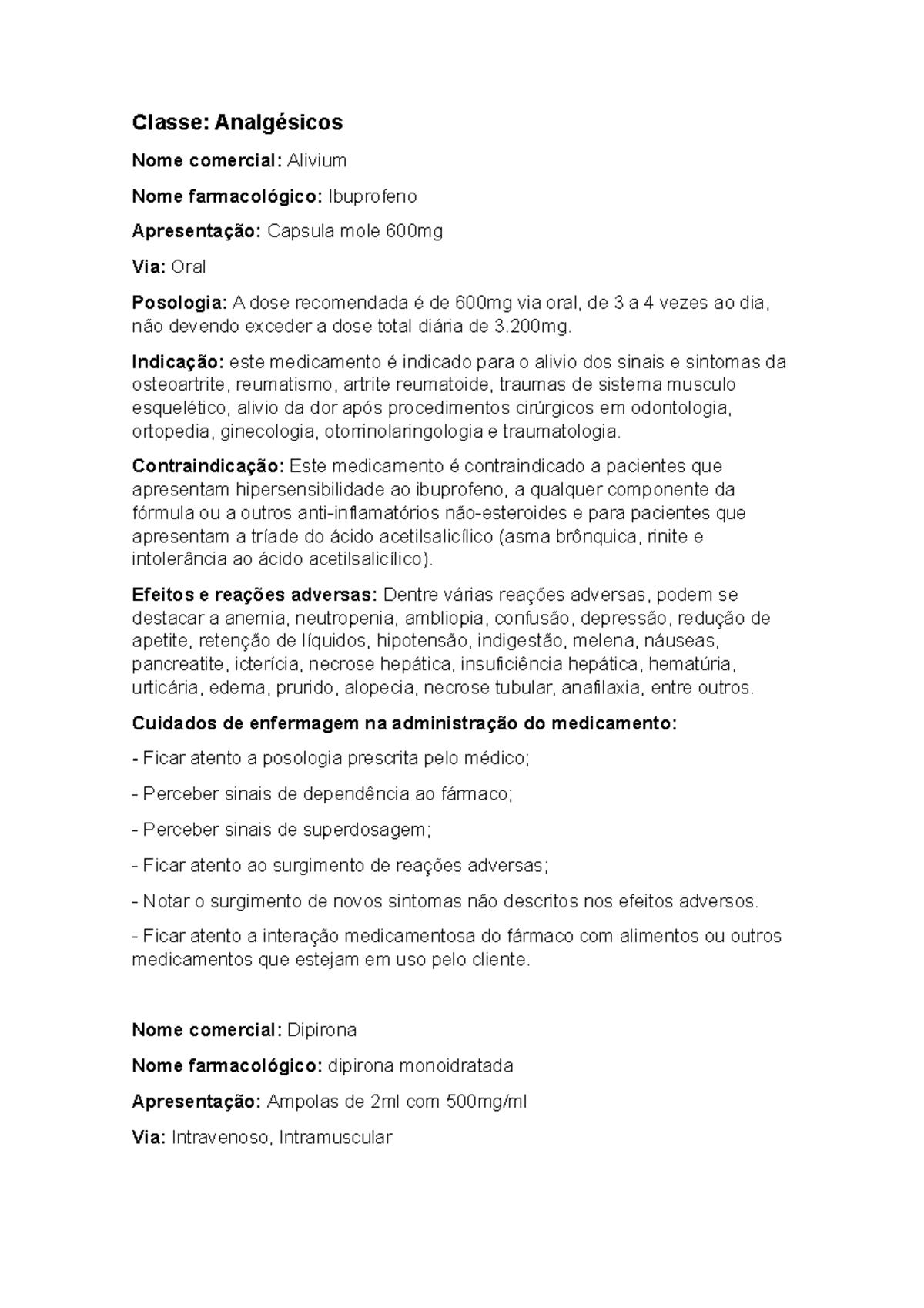 Bulario 4 - Classe: Analgésicos Nome comercial: Alivium Nome ...