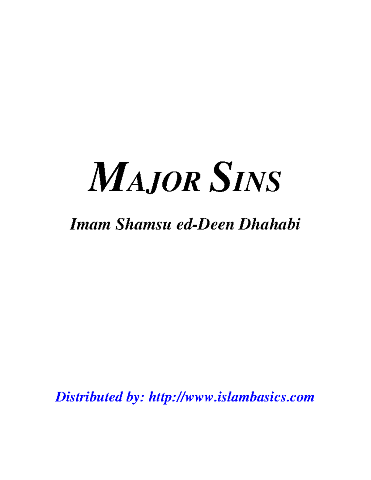 Major Sins - The sins of humans - MAJOR SINS Imam Shamsu ed-Deen ...