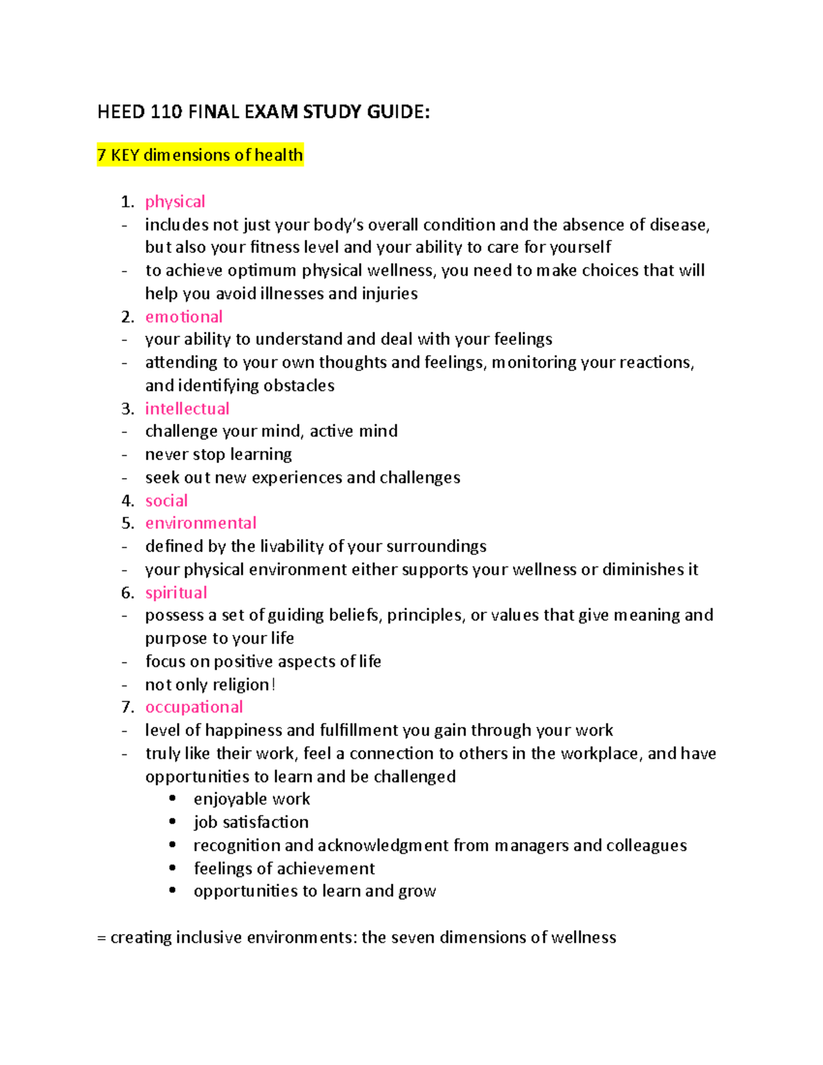 HEED 110 Final EXAM Study Guide - HEED 110 FINAL EXAM STUDY GUIDE: 7 ...