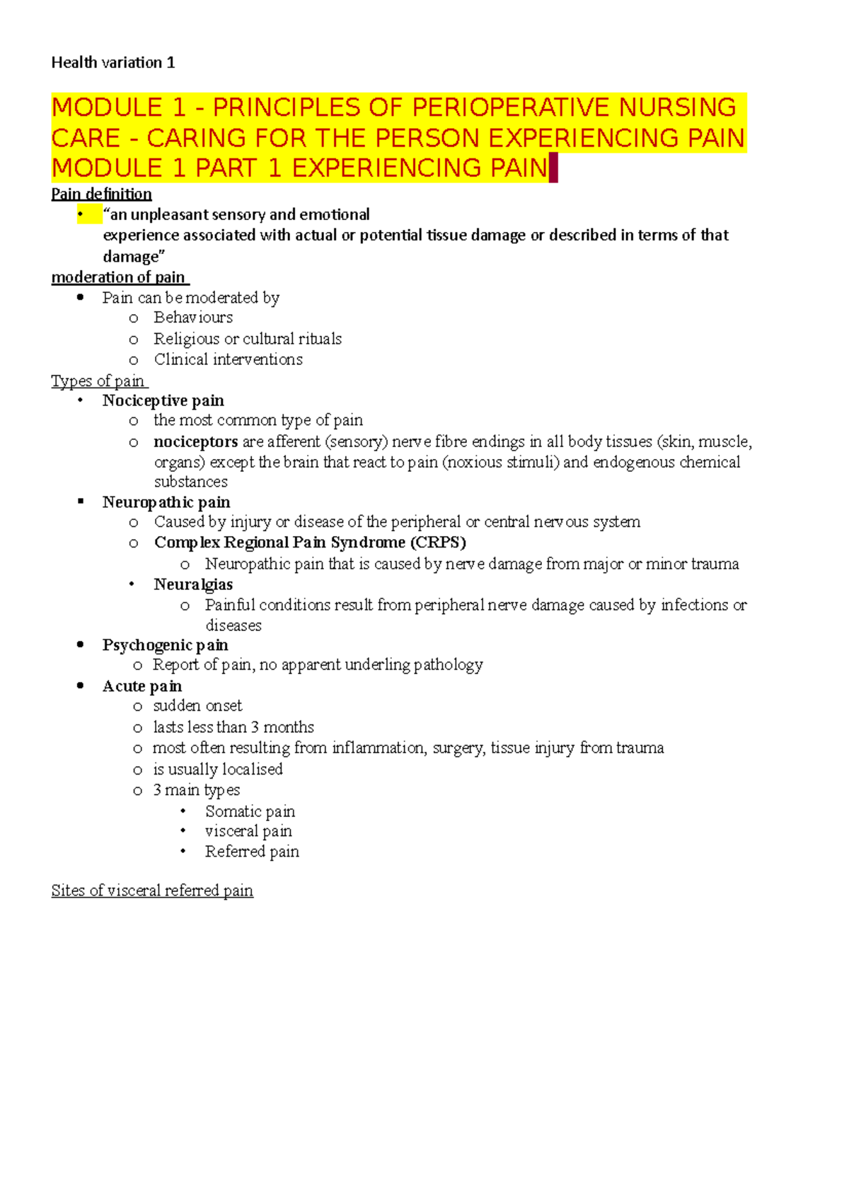 Health variation 1 - hv1 - Health variation 1 MODULE 1 - PRINCIPLES OF ...