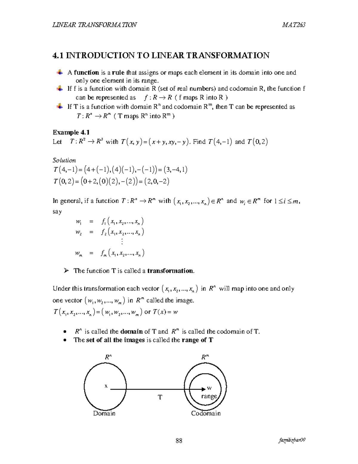Chapter 4 - good - fazrilizhar 4 INTRODUCTION TO LINEAR TRANSFORMATION ...