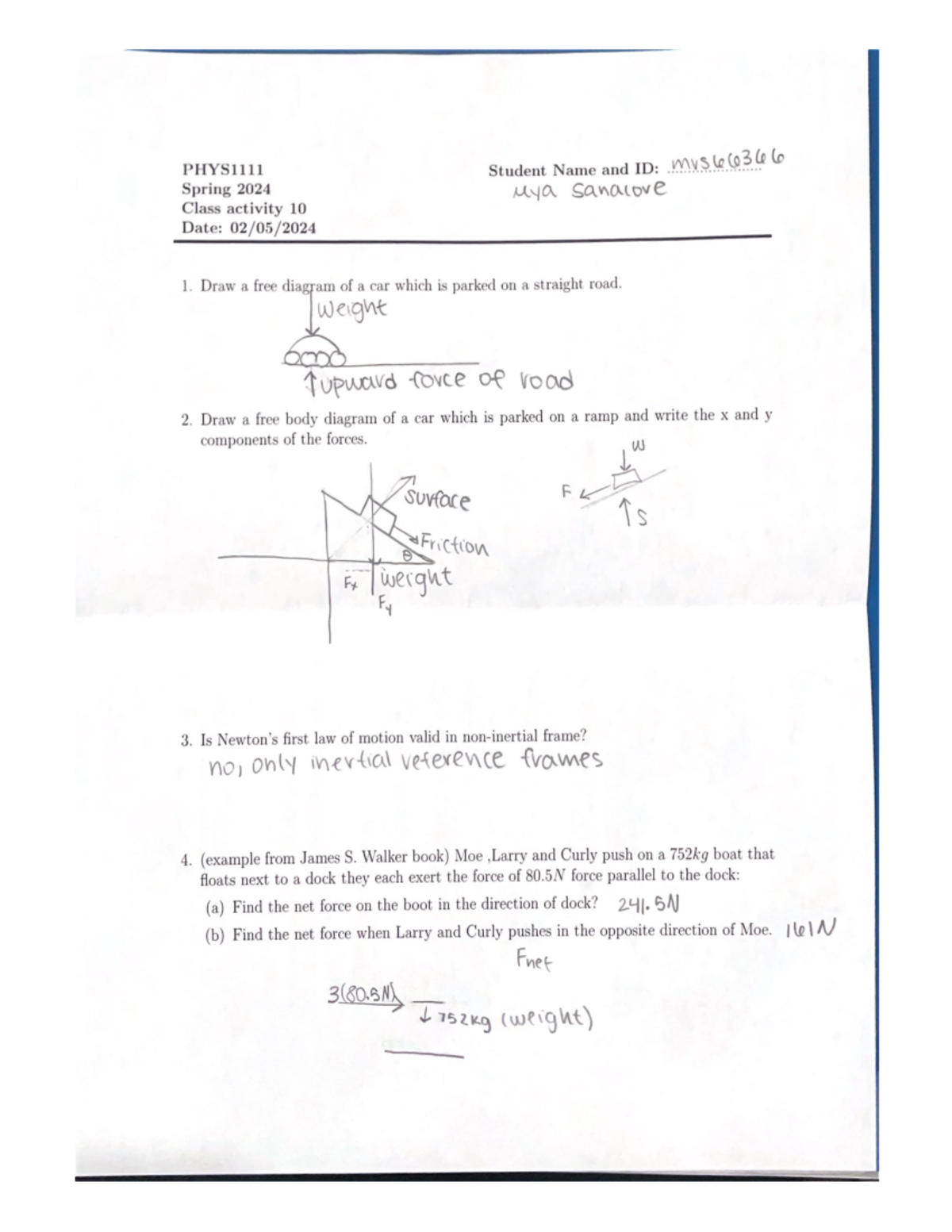 PHYS1111 - Class Activity 10 Hina Shaikh - PHYS 1111 - Studocu