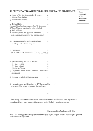 Application for Police Verification-Draft - DATE : TO, The officer In ...