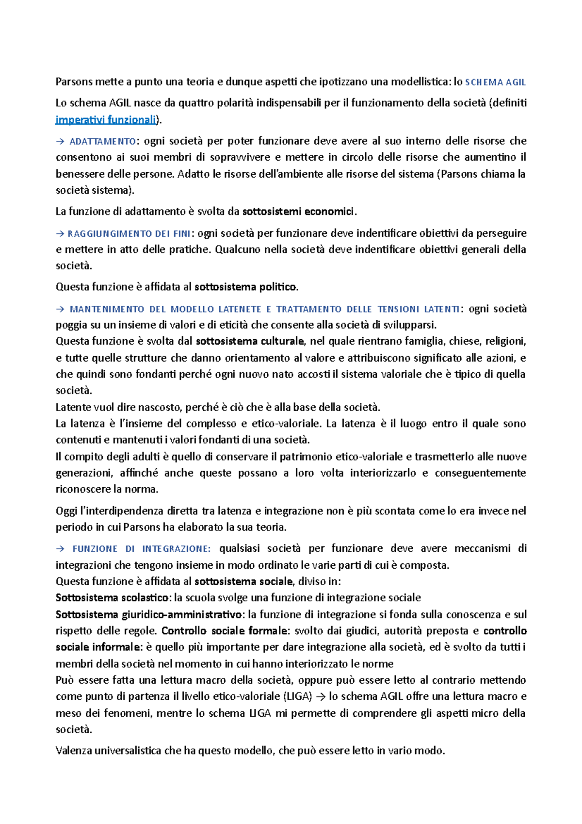 Schema AGIL - Scienze della formazione primaria - UniCatt - Studocu