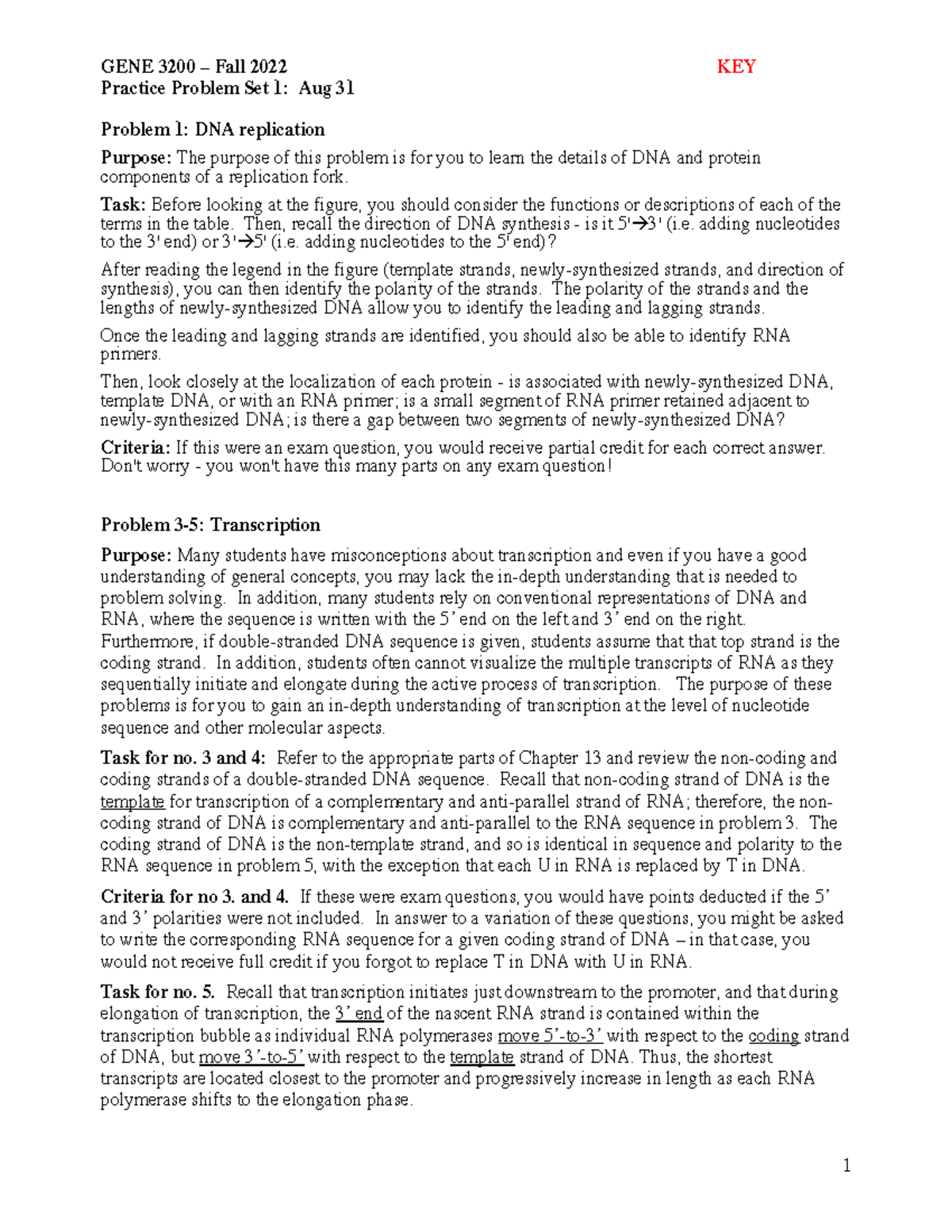 Practice 1 rep fork transcription KEY - GENE 3200 – Fall 2022 KEY Practice Problem Set 1: Aug 31 ...