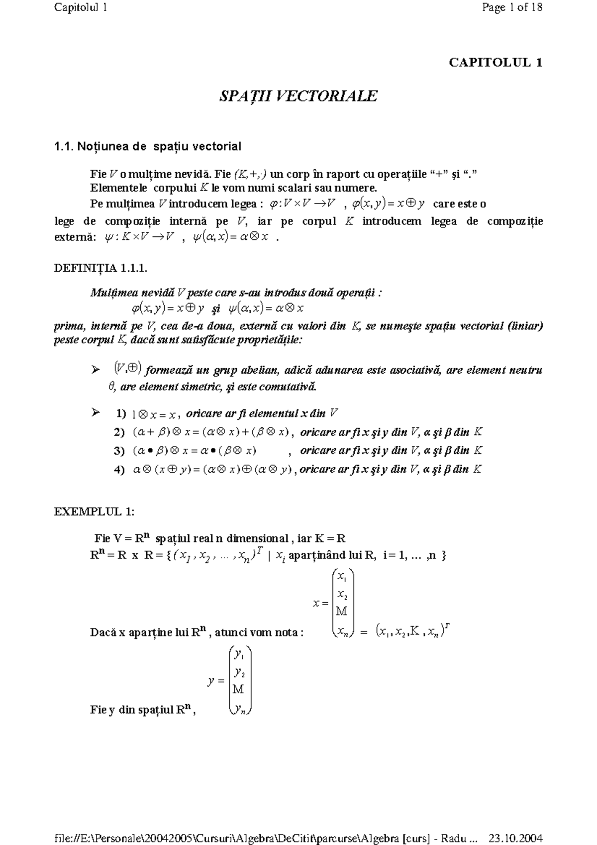 368673755 Radu Serban Algebra - CAPITOLUL 1 SPAŢII VECTORIALE Noţiunea ...