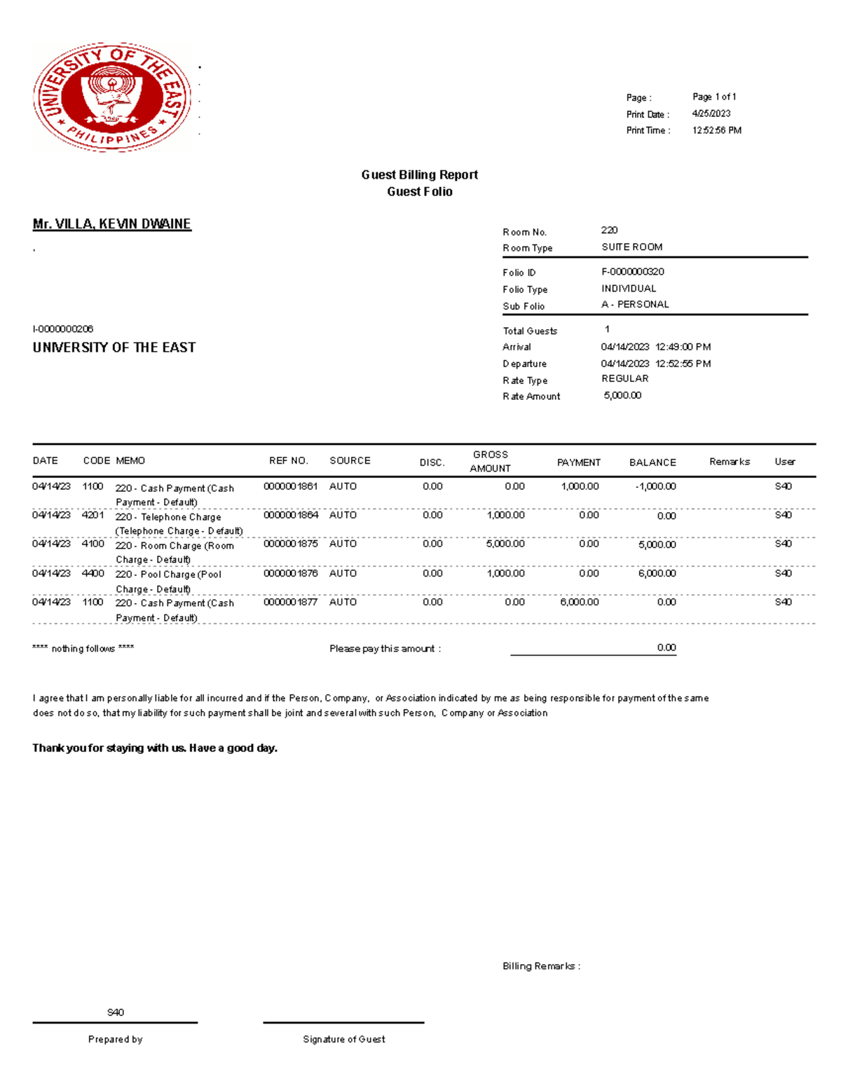 GB Villa - lecture - Guest Billing Report Guest Folio Mr. VILLA, KEVIN ...