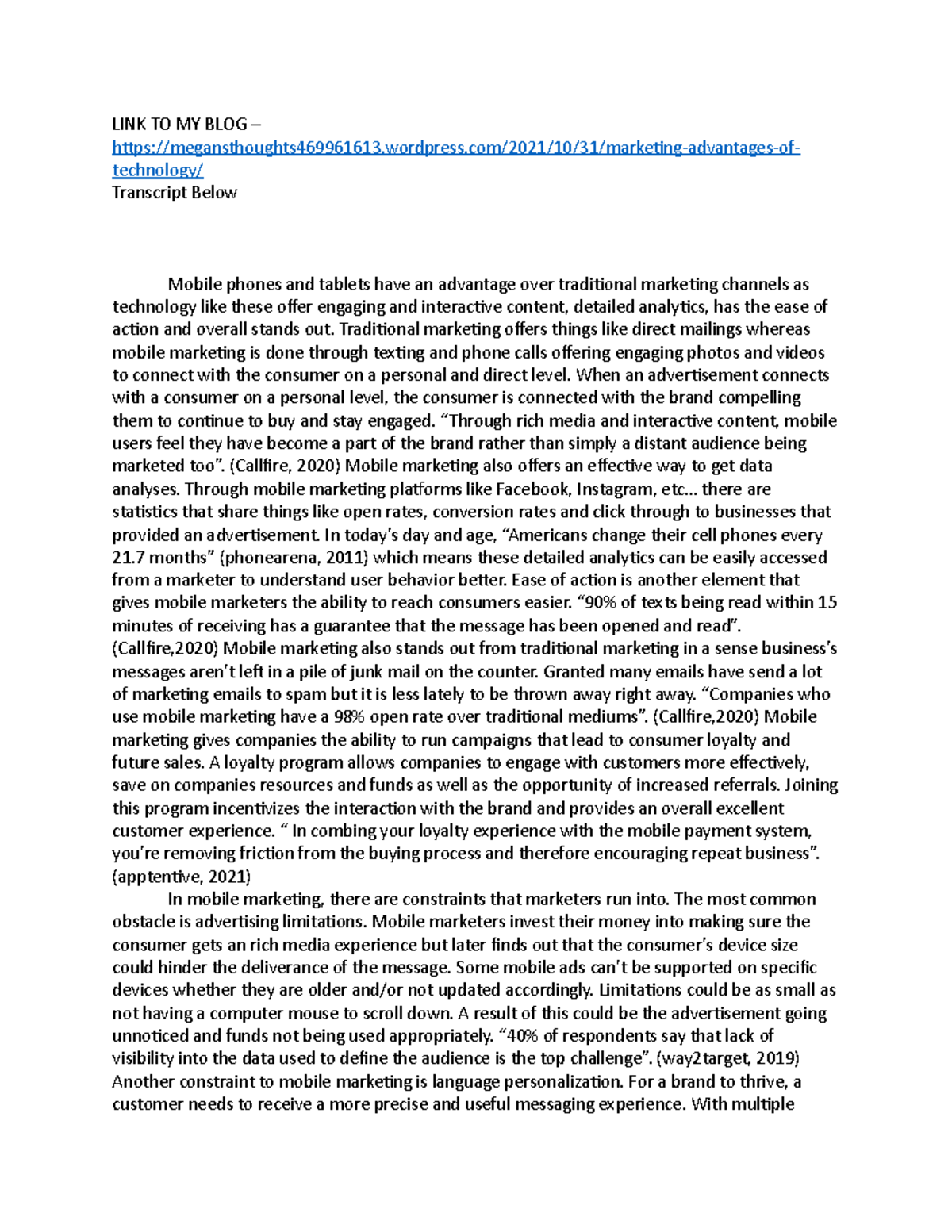 MKT 311 Week 2, Blog - LINK TO MY BLOG – - Studocu