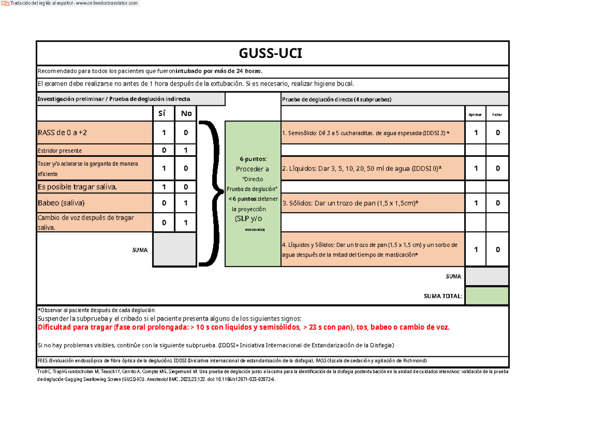 GUSS ICU spanish - GUSS ICU traducido al español para la práctica ...