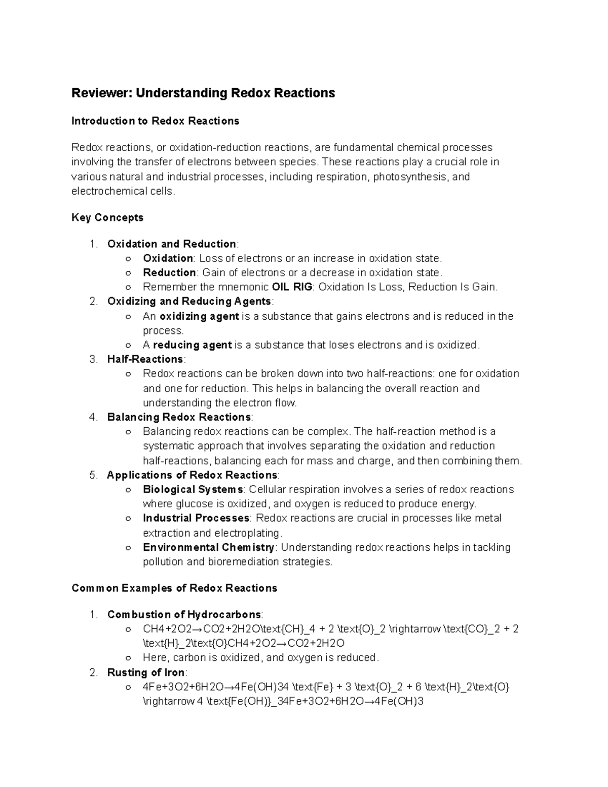 Reviewer Understanding Redox Reactions - Reviewer: Understanding Redox ...