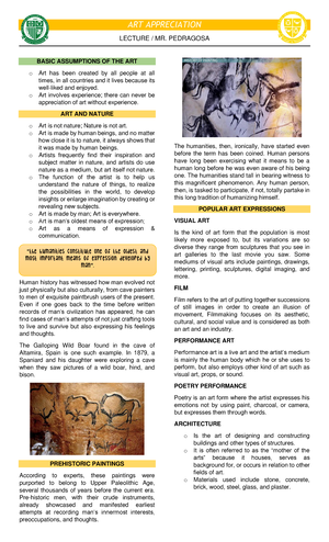 Chapter 2- Functions OF ART - CHAPTER 2: FUNCTIONS OF ART Objectives: a.) Explain the basic ...